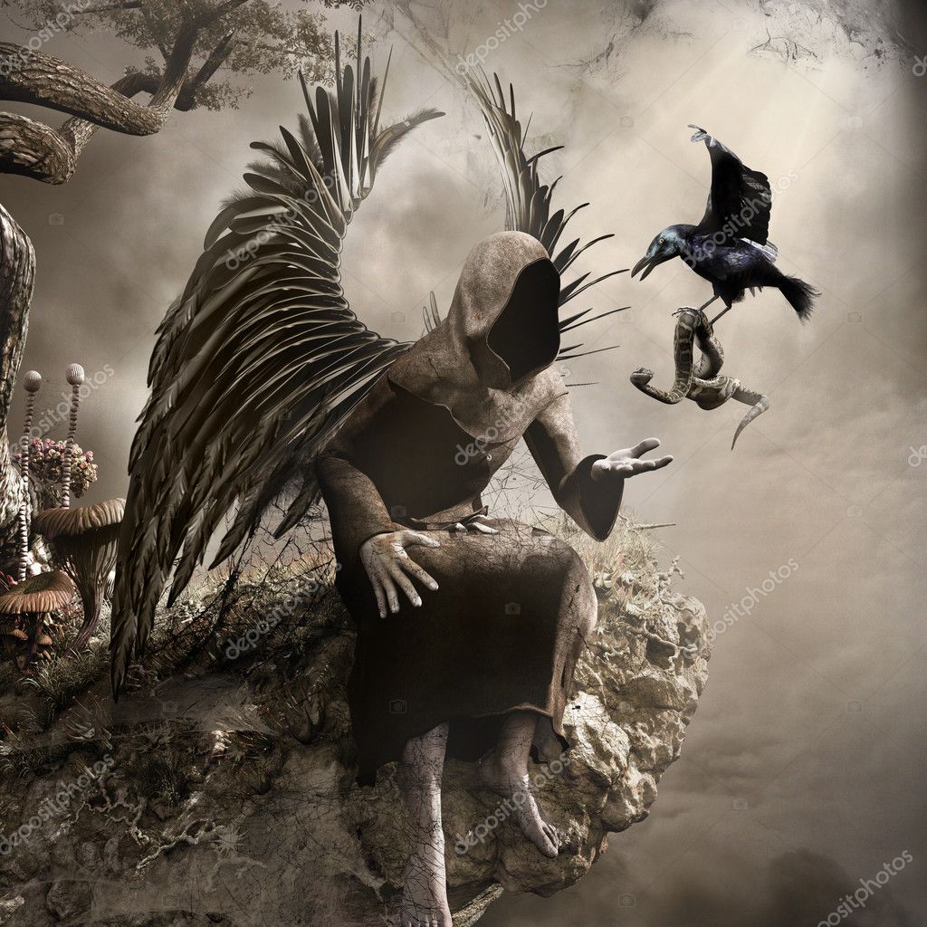 Dark angel and a crow Stock Photo by ©mppriv 127818782