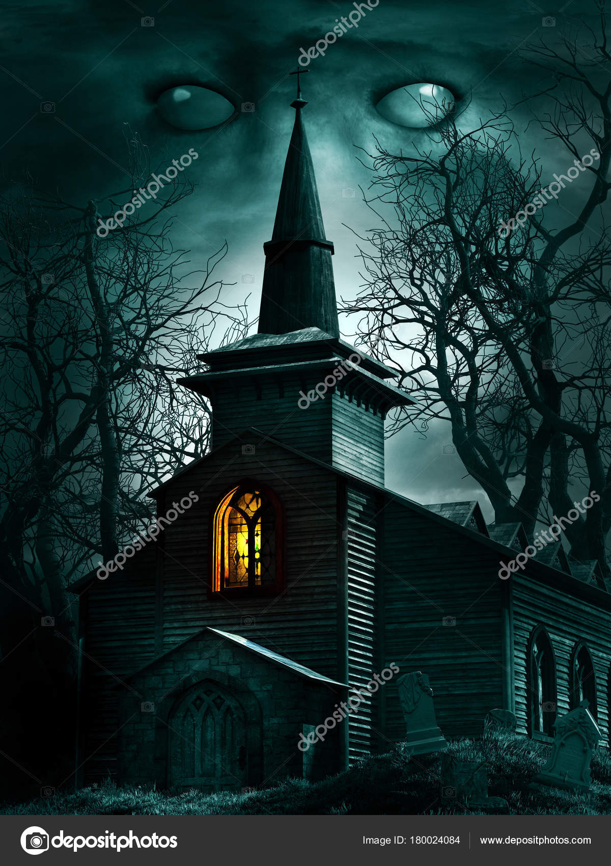 Creepy church and old trees — Stock Photo © mppriv #180024084
