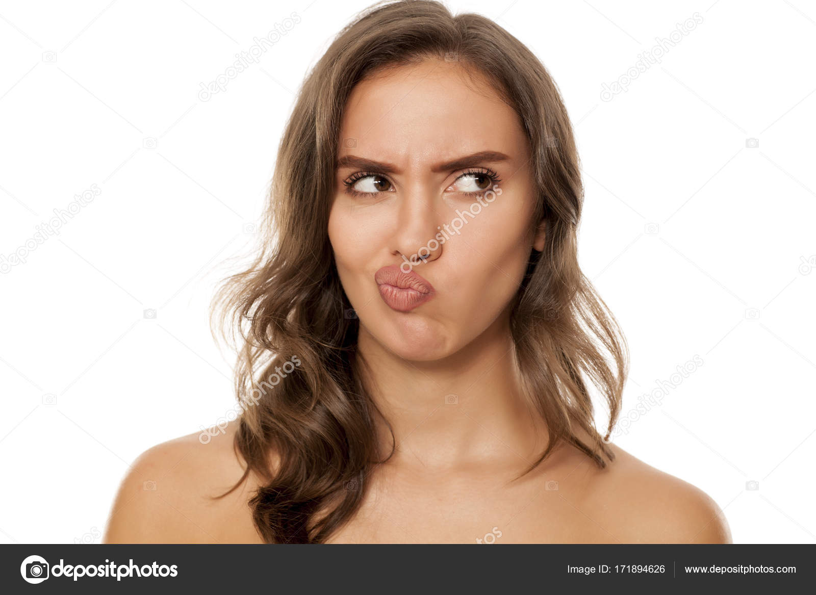 Beautiful Young Scowling Woman White Background Stock Photo by ...
