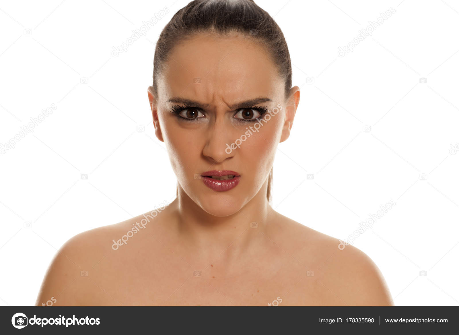 Angry Young Beautiful Woman Posing White Background — Stock Photo ...
