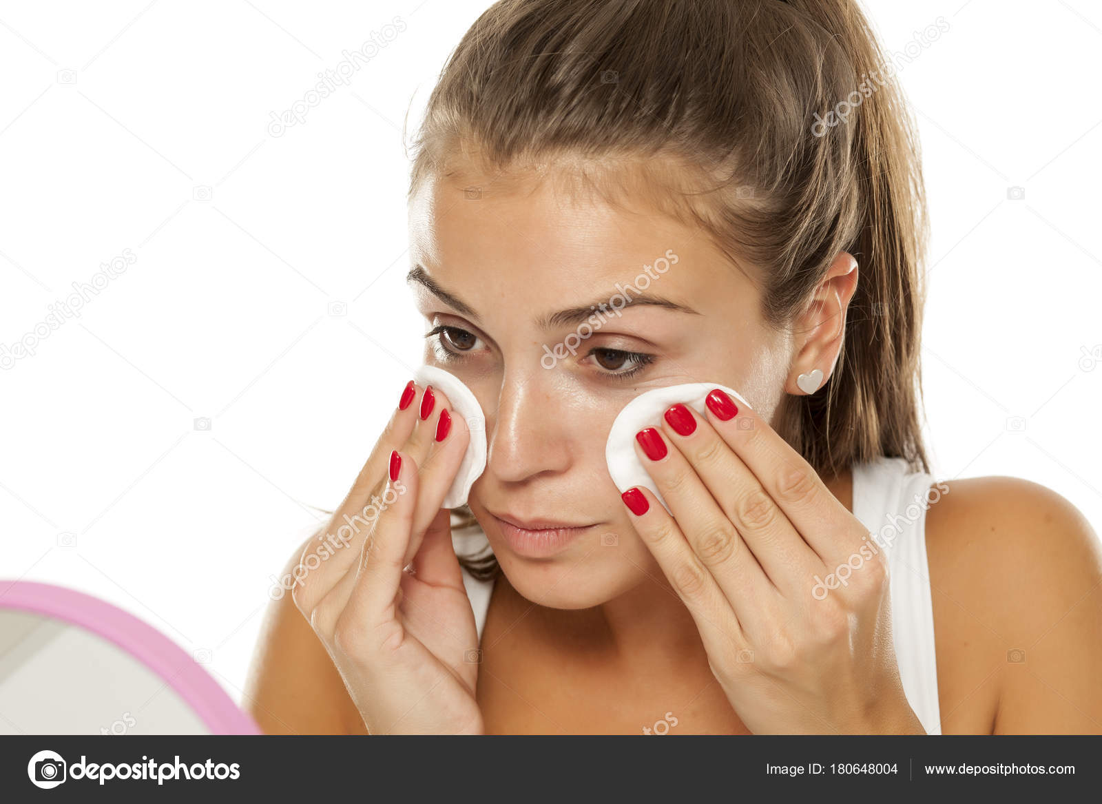 Young Beautiful Woman Removing Makeup Her Face — Stock Photo ...