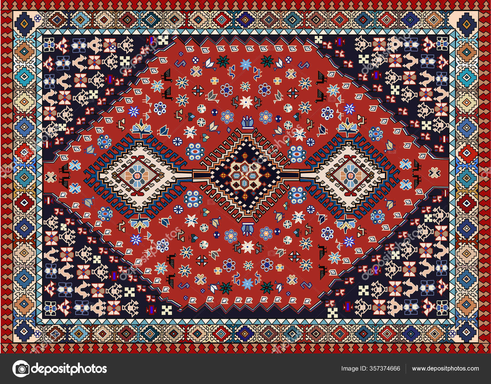 Illustrated Persian Carpet Original Design Tribal Texture — Stock Photo ...