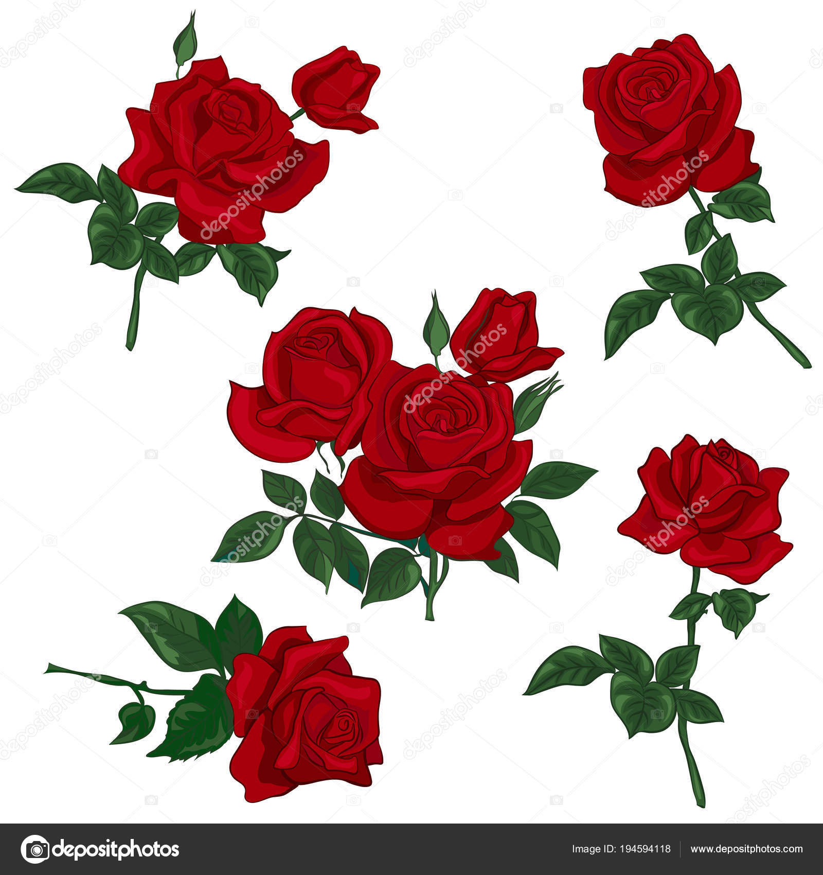 Set red rose Stock Vector by ©Likka 194594118