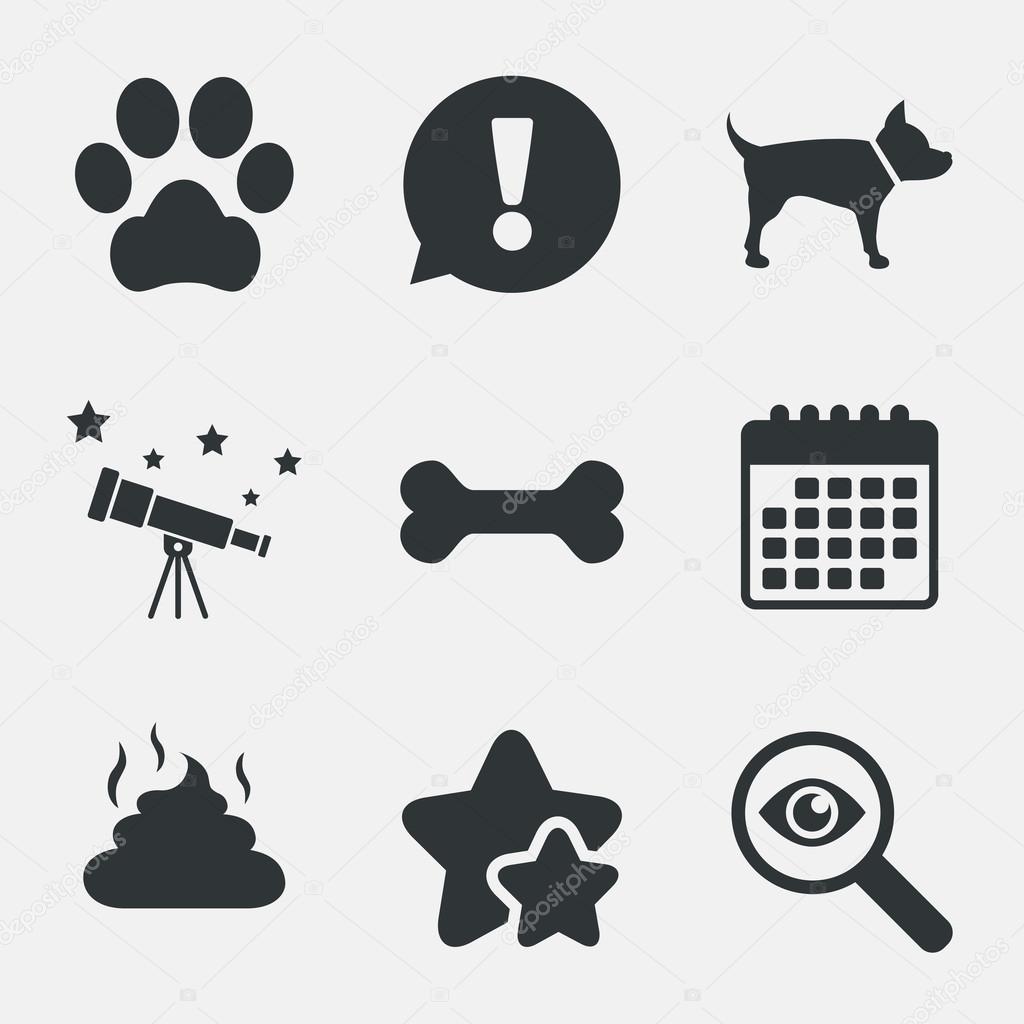 Iconos de mascotas. Perro pata y heces signos . Vector de stock por ...