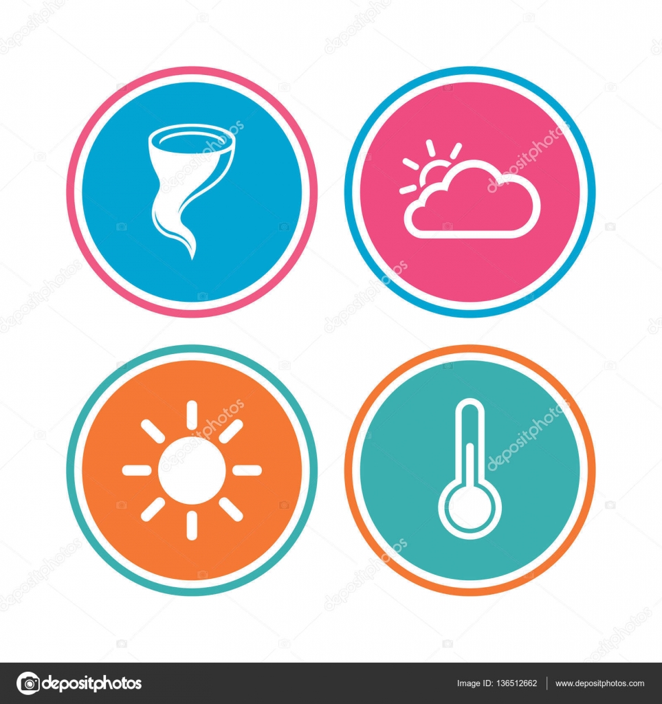 Ikony pogody. Chmury i słońce. Symbol burzy. Grafika wektorowa od ...