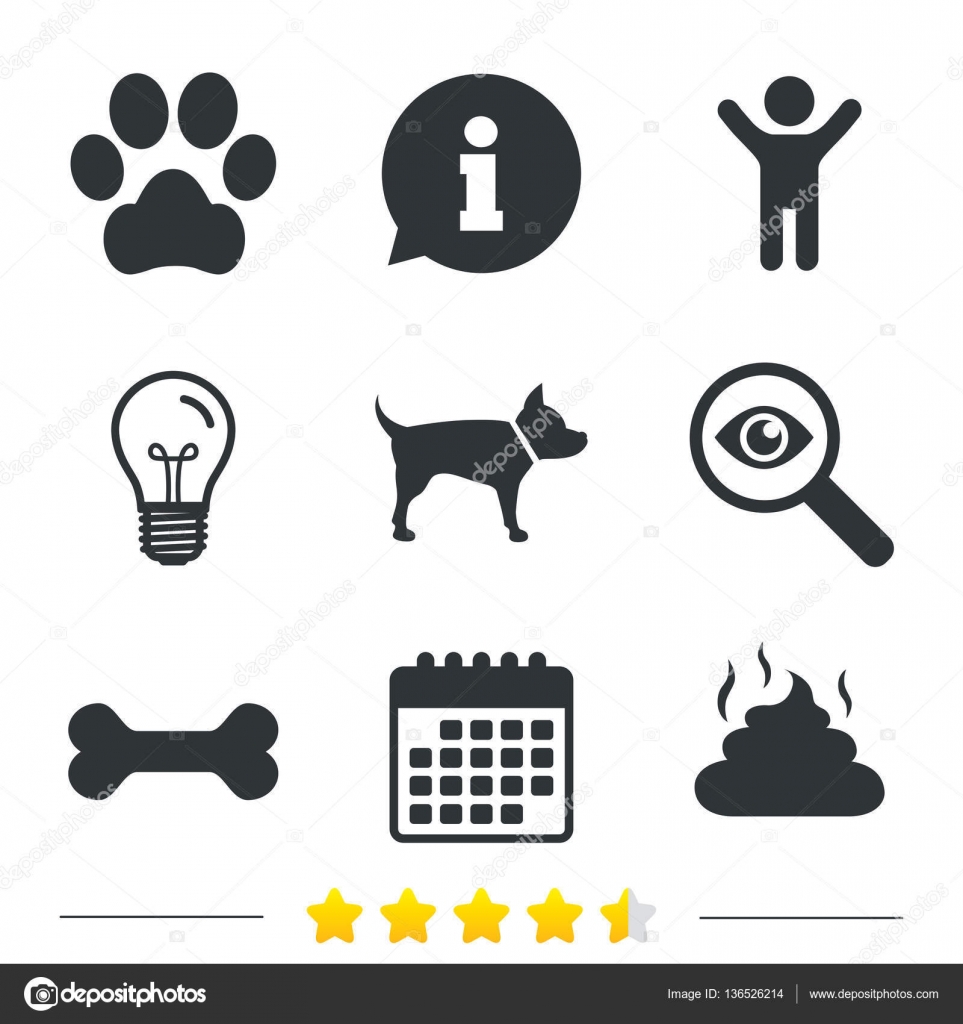 Iconos de mascotas. Perro pata y heces signos . Stock Vector by ...