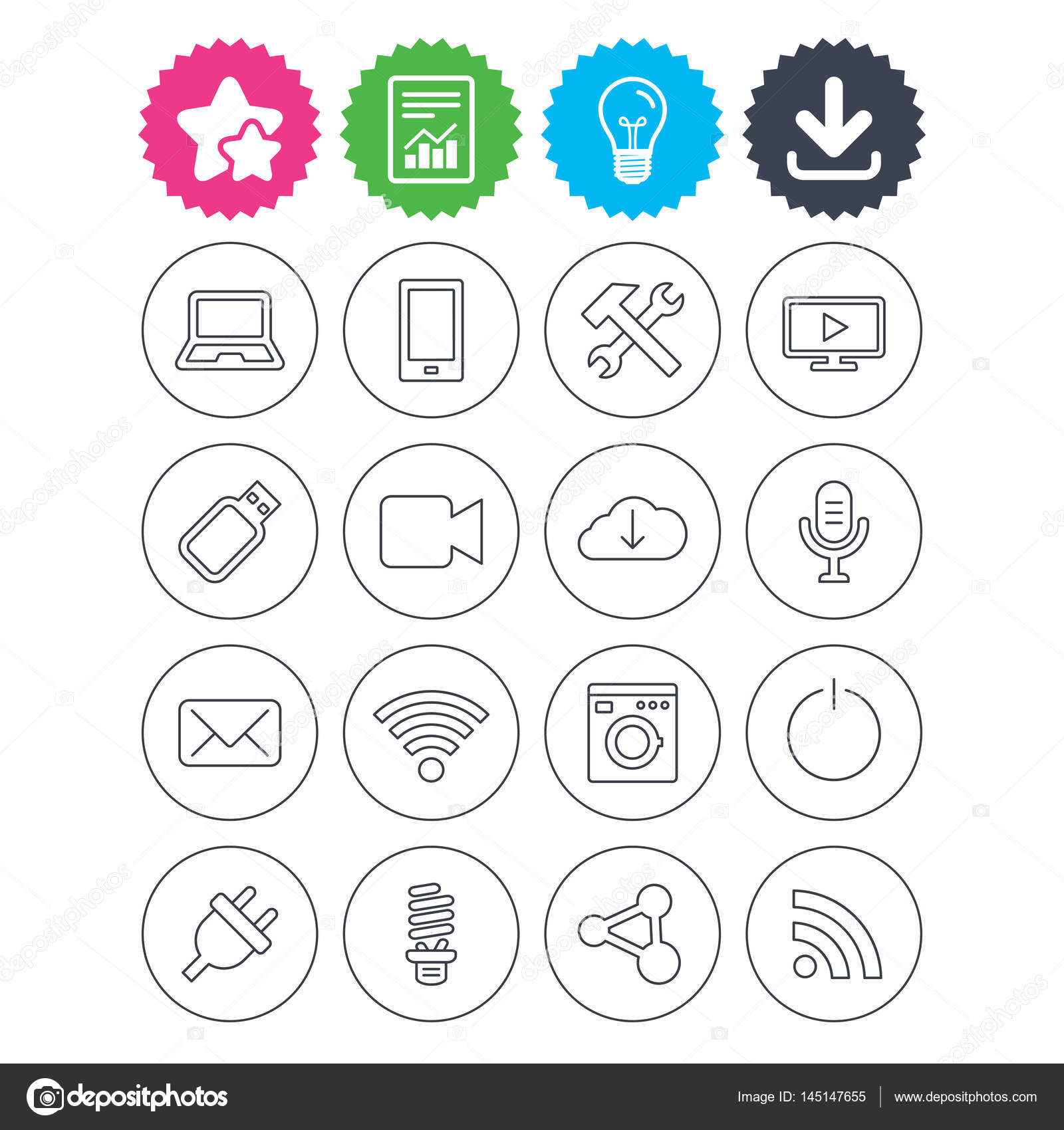 Devices and technologies icons Stock Vector by ©Blankstock 145147655