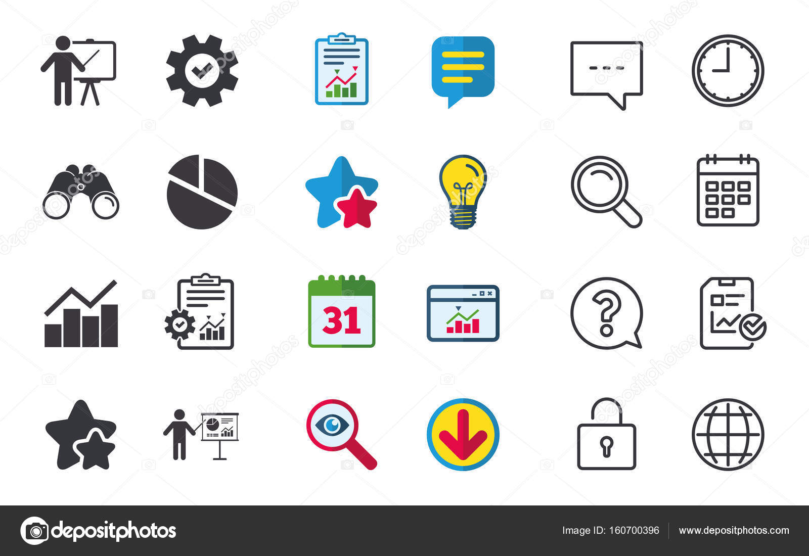 Chat, Report and Calendar signs Stock Vector by ©Blankstock 160700396