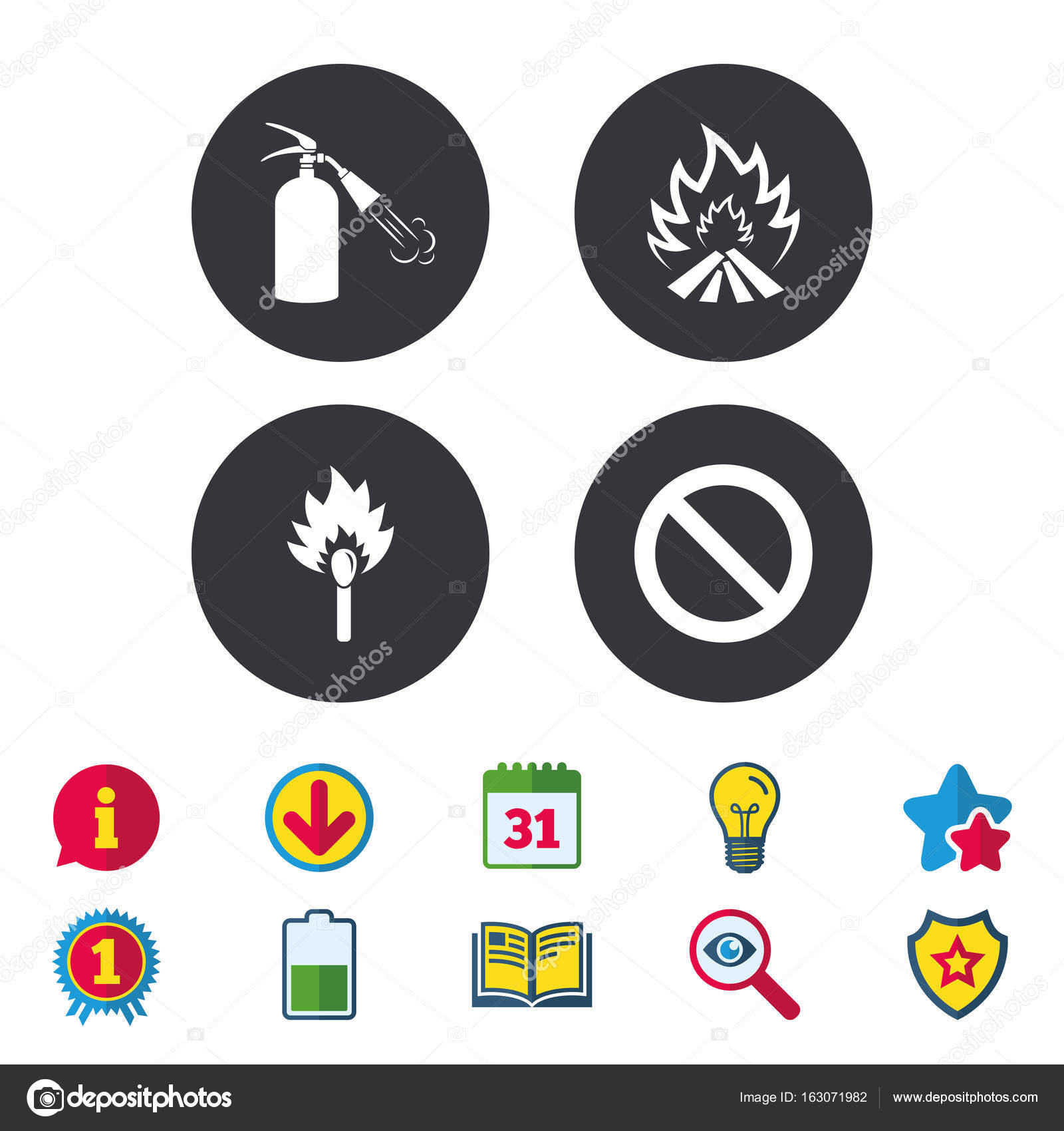 Fire flame icons. Prohibition stop symbol. Stock Vector by ©Blankstock ...