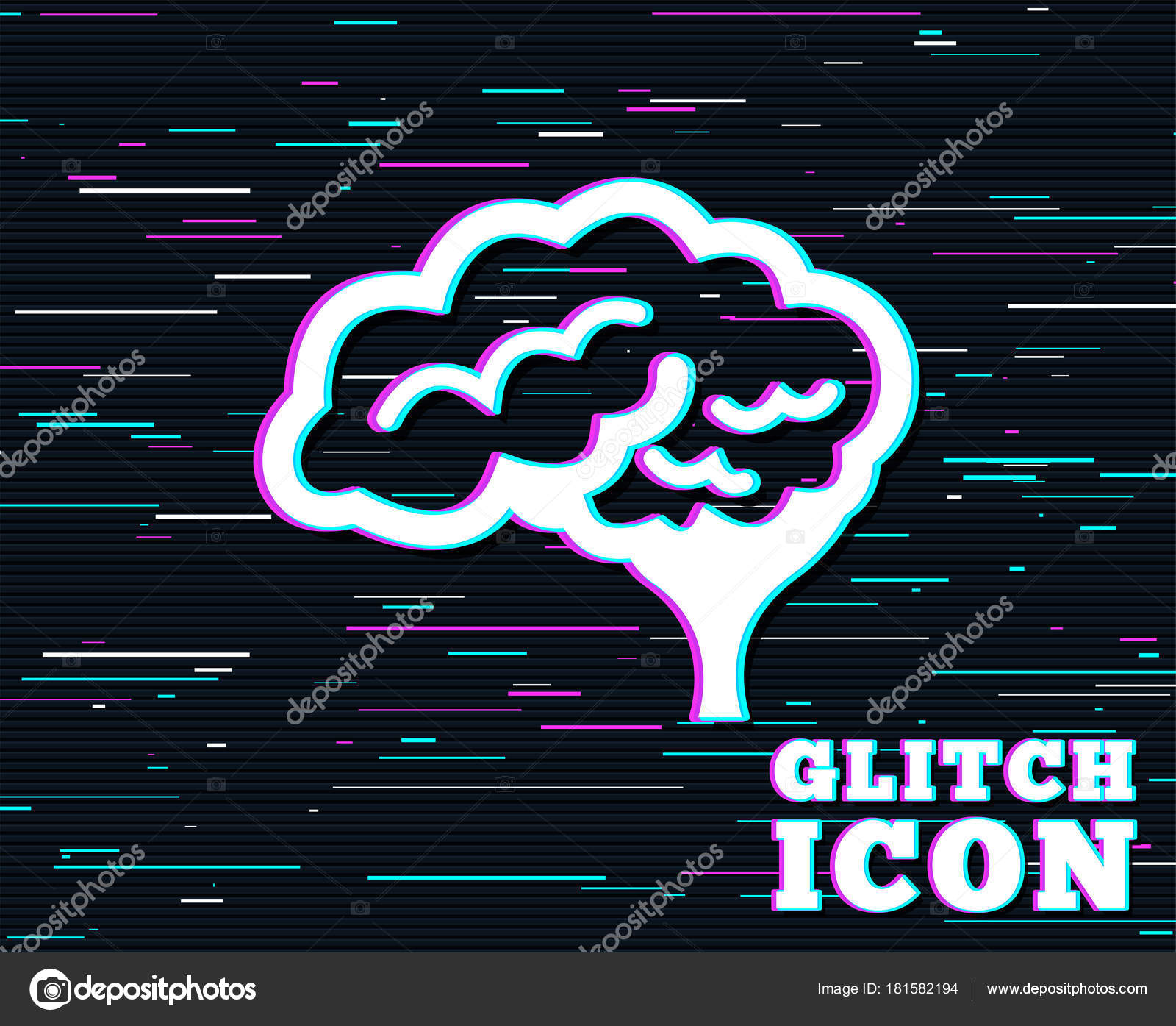 Glitch Effect Brain Cerebellum Sign Icon Human Intelligent Smart Mind ...
