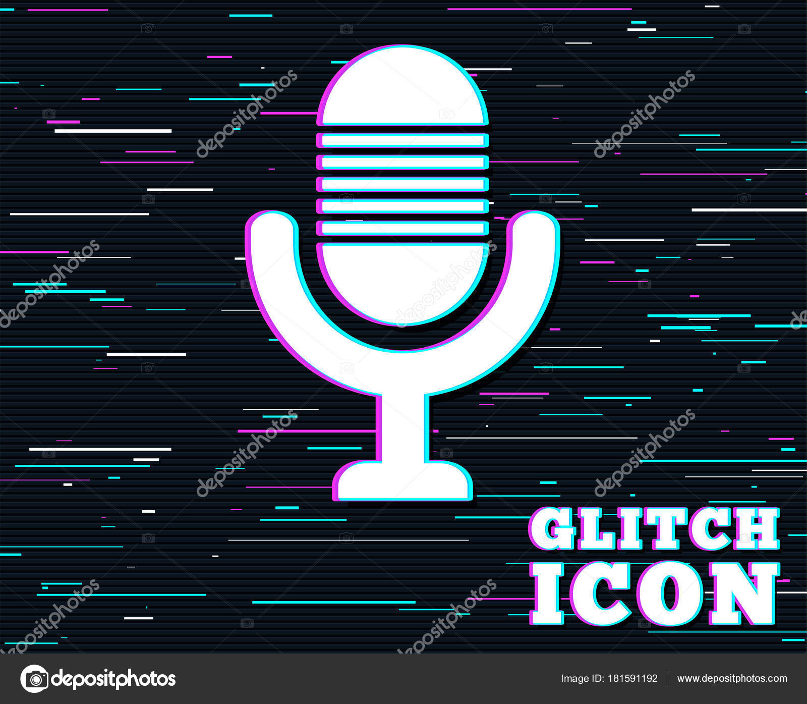 Glitch Effect Microphone Icon Speaker Symbol Live Music Sign Background ...