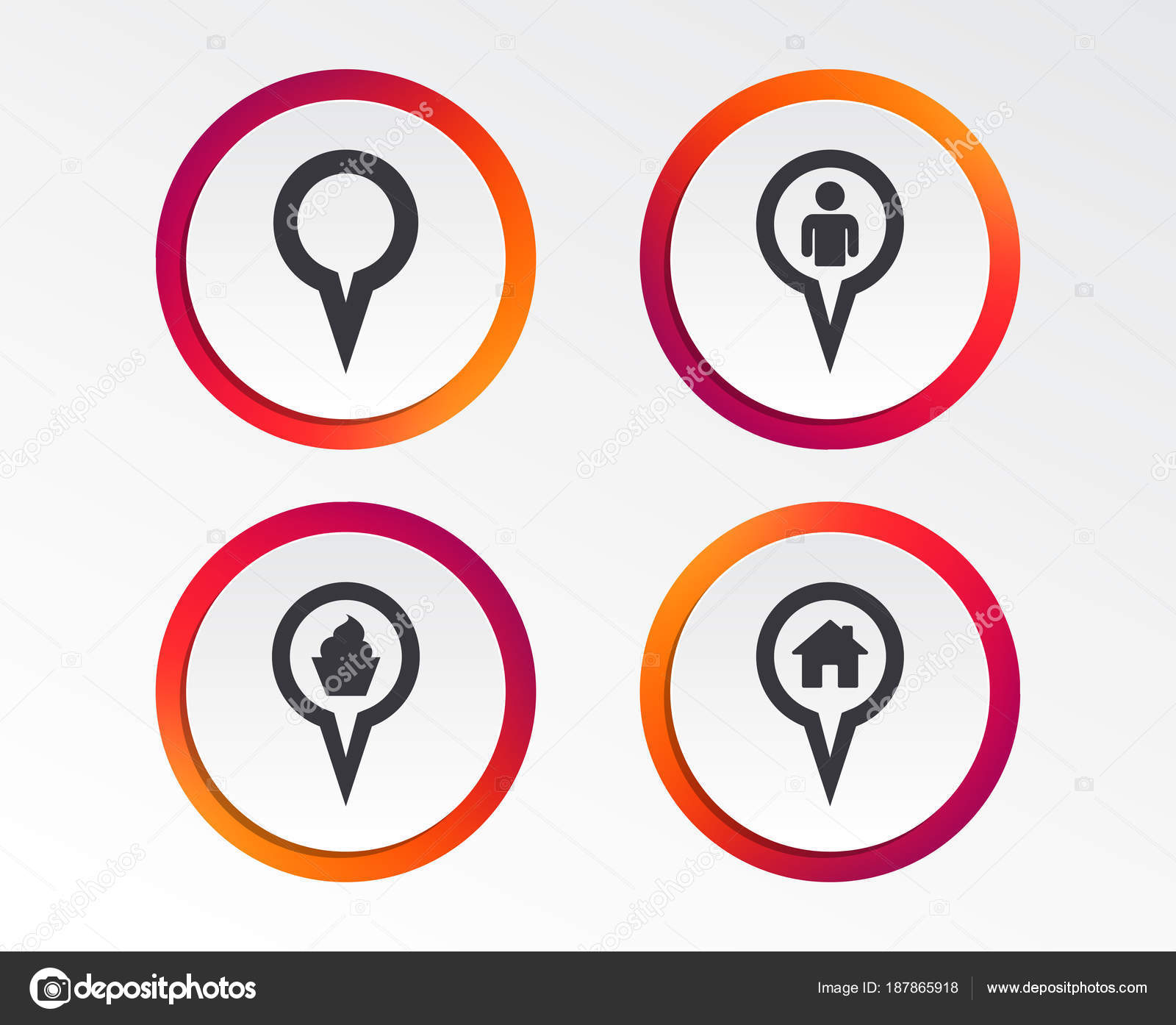 Map Circle Pointer Icons Home Food User Location Symbols Restaurant ...