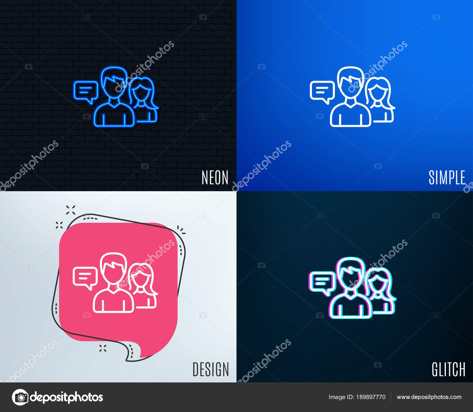 Glitch Neon Effect People Talking Line Icon Conversation Sign ...