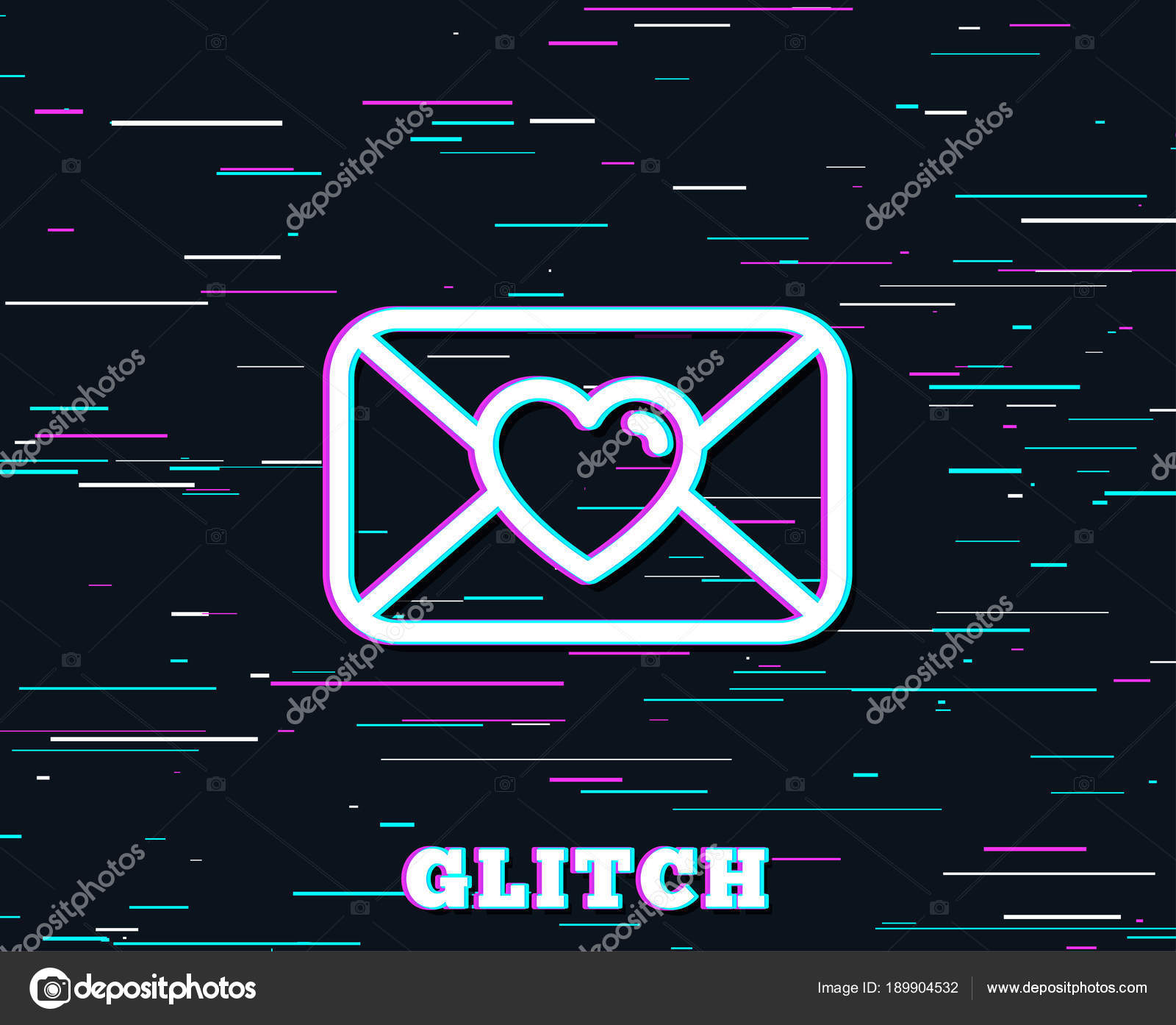 Glitch Effect Valentines Day Mail Line Icon Love Letter Symbol Stock ...