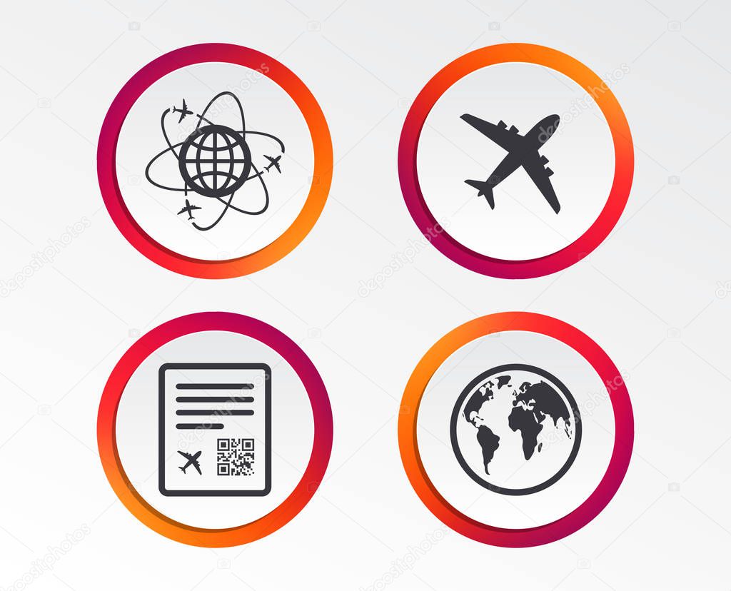 Vettoriale stockIcone Dell'aereo Simbolo Del Mondo Cartello Imbarco ...