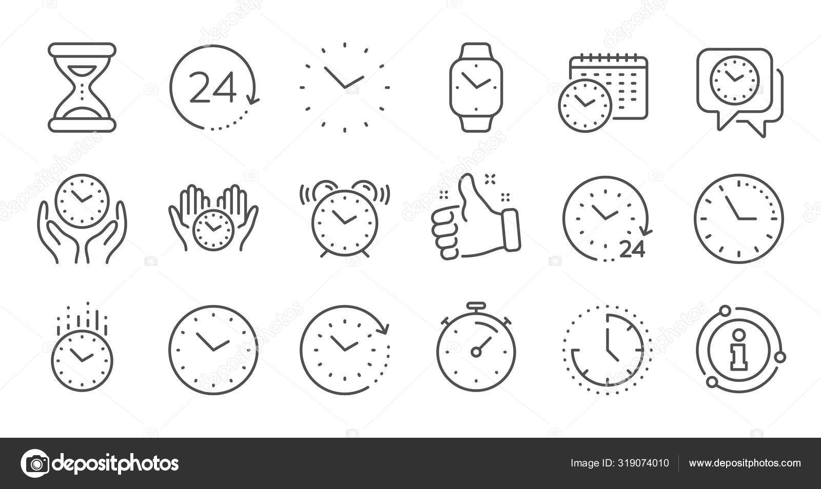 Time and clock line icons. Timer, Alarm and Smartwatch. Linear set. Vector — Stock Vector ...