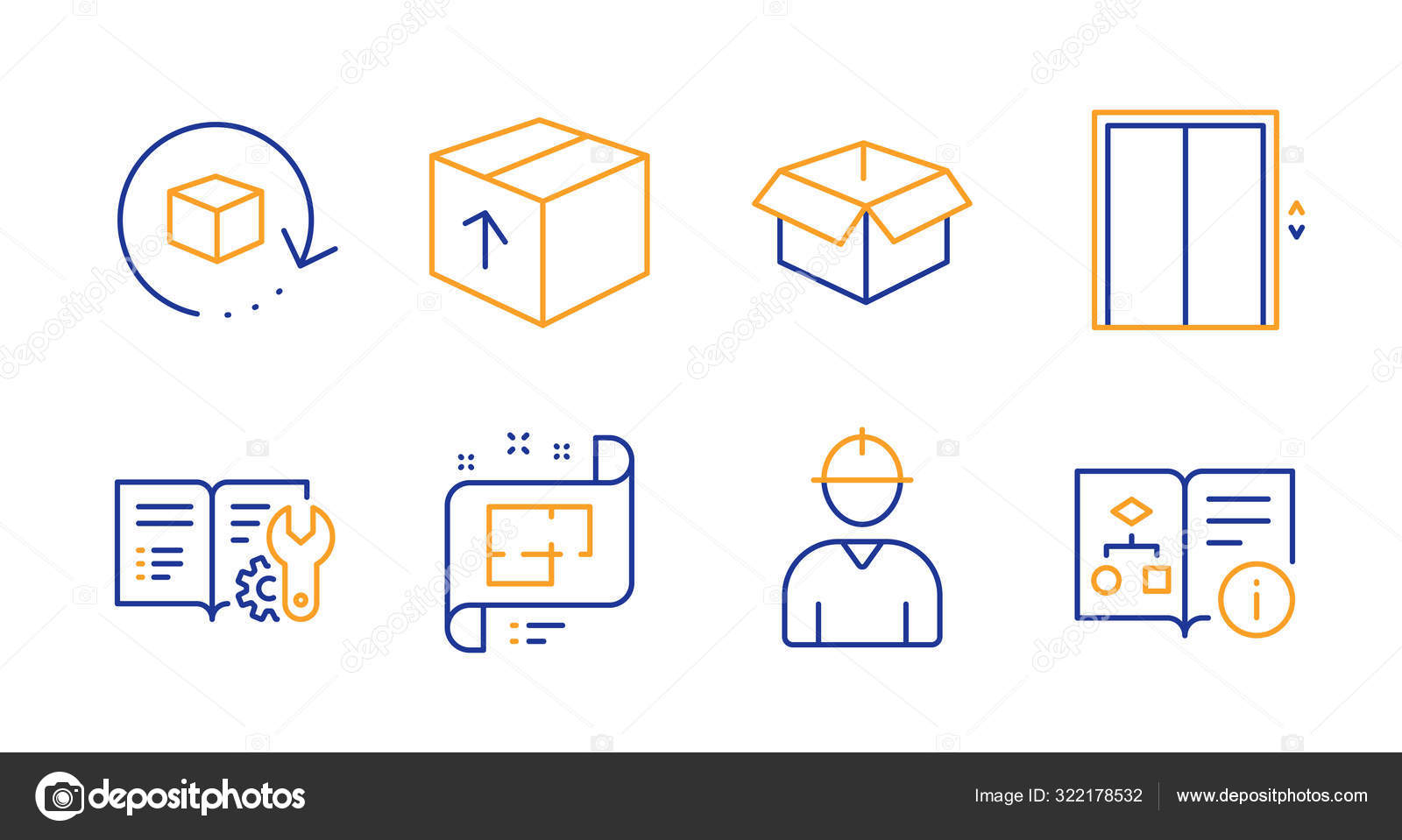 Return package, Lift and Engineer icons set. Architectural plan, Stock Vector Image by ...