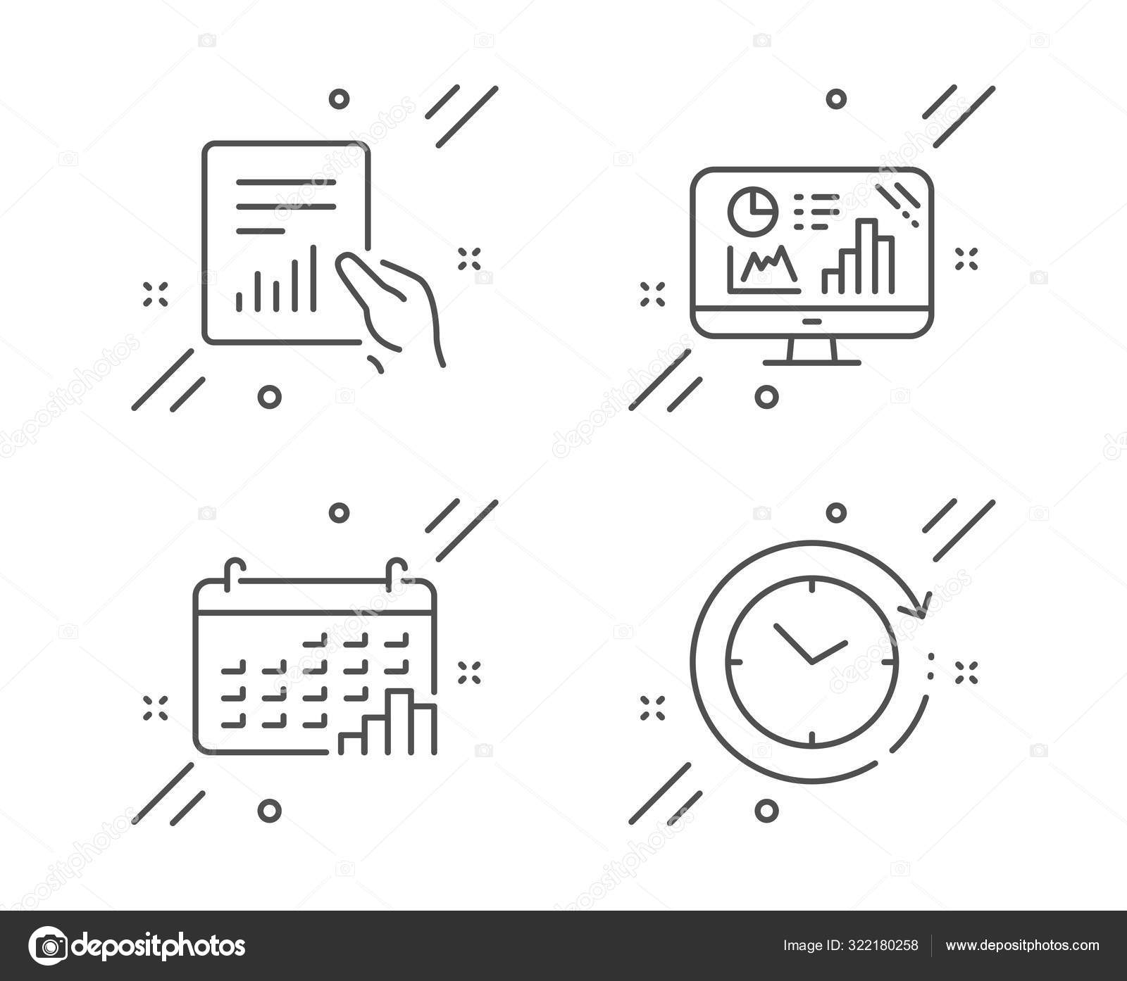 Calendar graph, Document and Analytics graph icons set. Time cha Stock ...