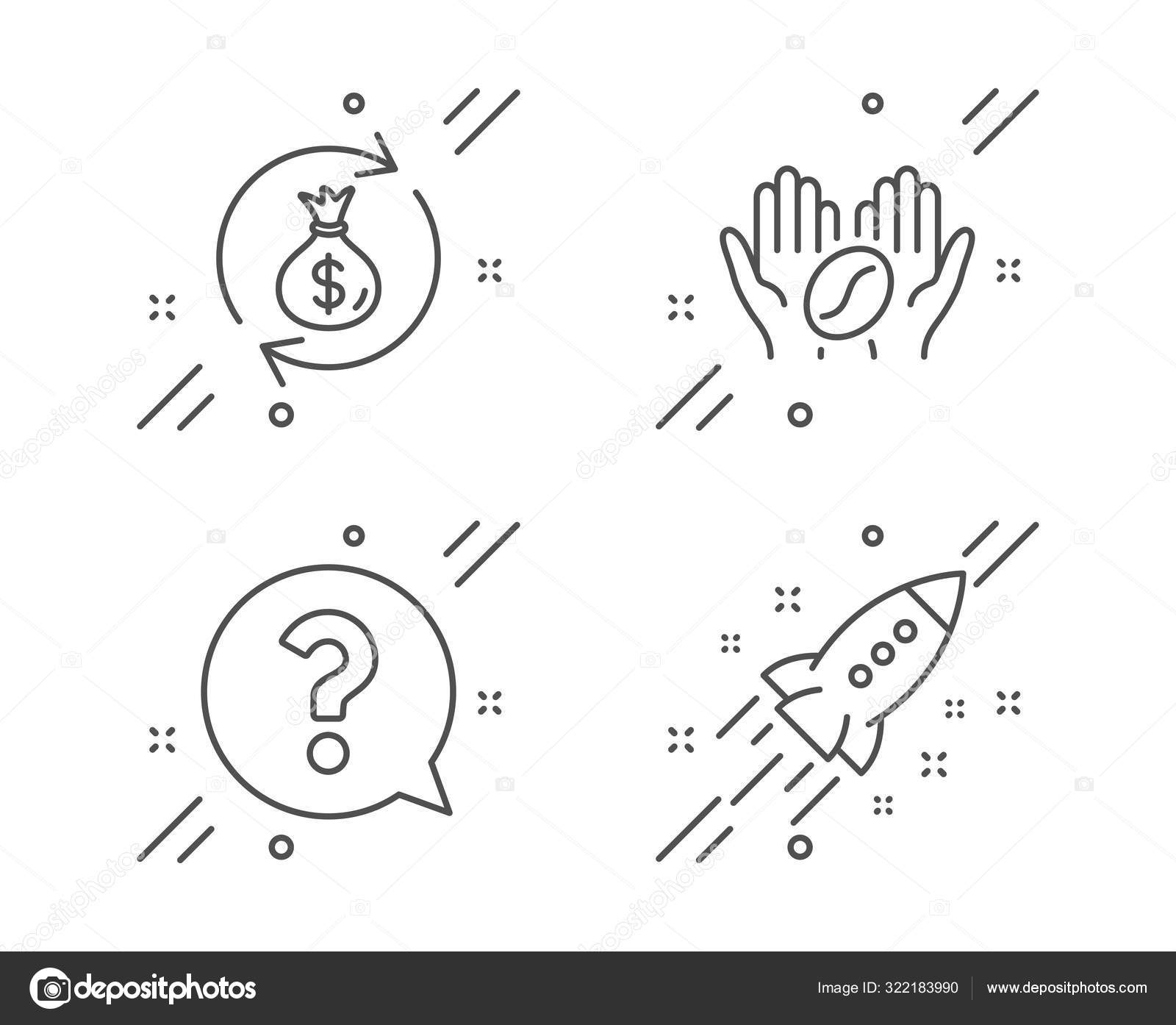Money exchange, Question mark and Coffee icons set. Startup rock Stock ...
