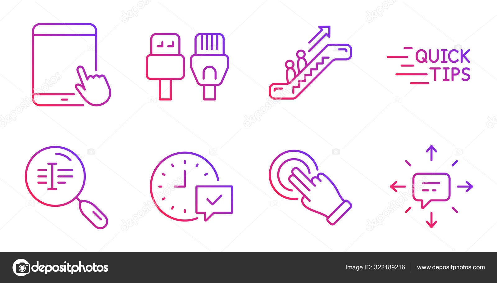 Computer cables, Touchscreen gesture and Tablet pc icons set. Se Stock ...