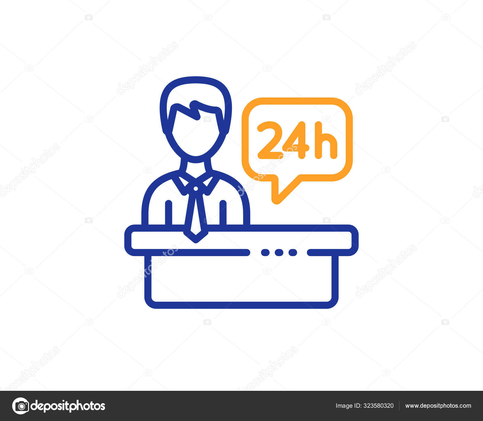 Reception desk line icon. 24 hour help sign. Hotel service. Vect Stock ...