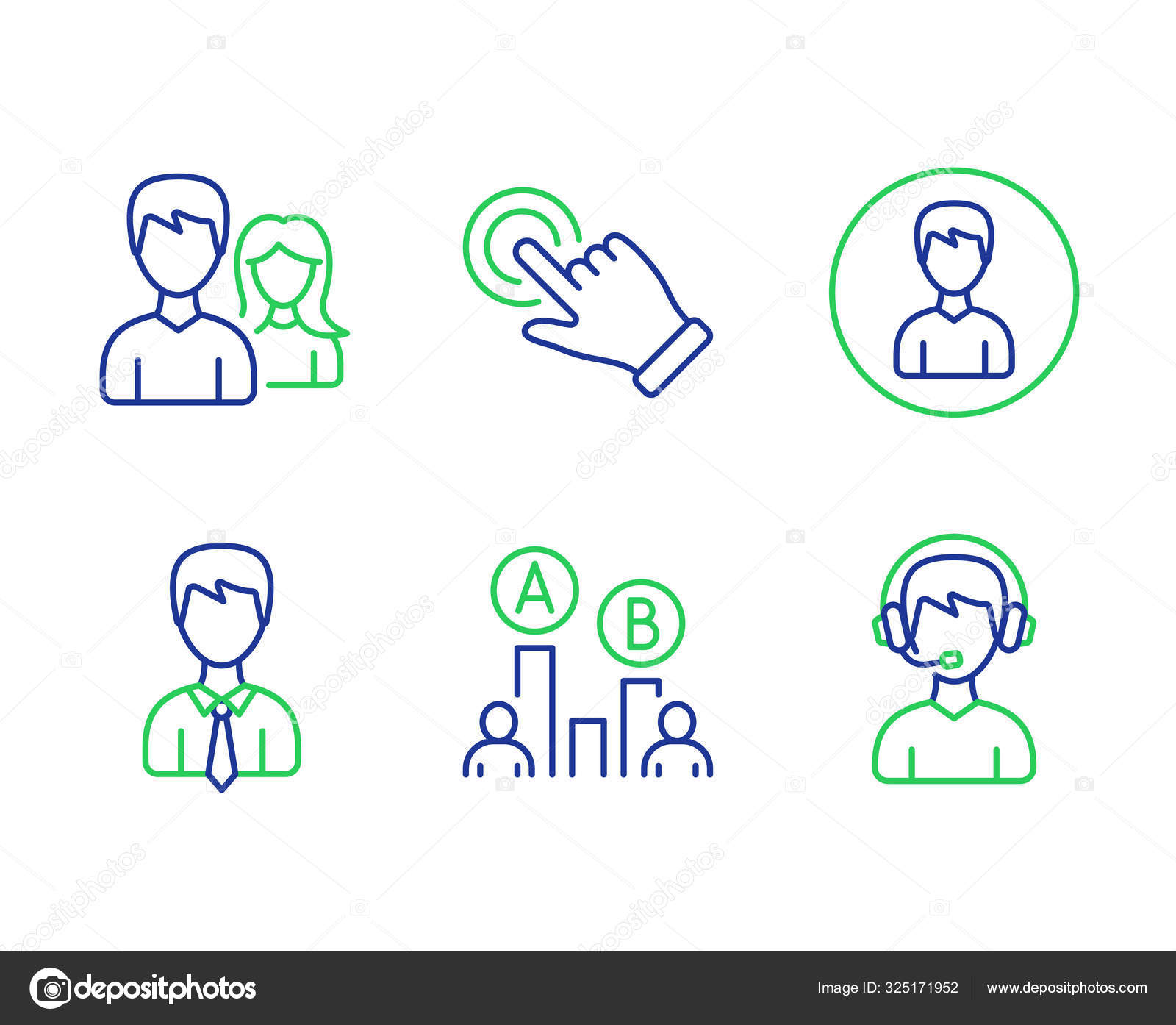Touchscreen Gesture Person Testing Line Icons Set Businessman Teamwork ...