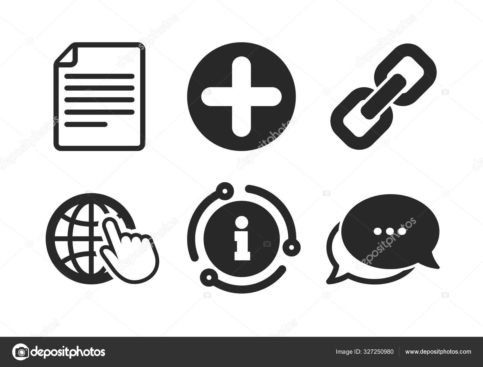 Plus circle and hyperlink signs. File, globe. Vector Stock Vector by ...