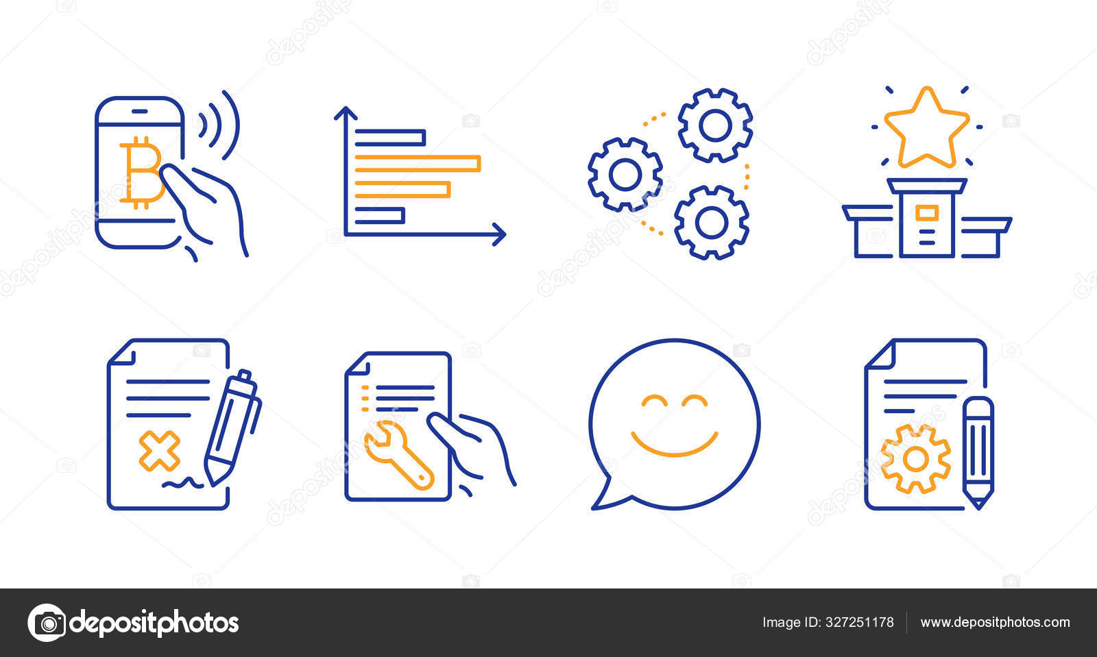 Horizontal chart, Repair document and Winner podium icons set. B Stock ...