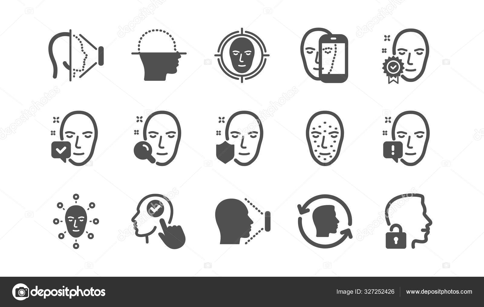 Face recognize icons. Biometrics detection, Face id and scanning Stock ...