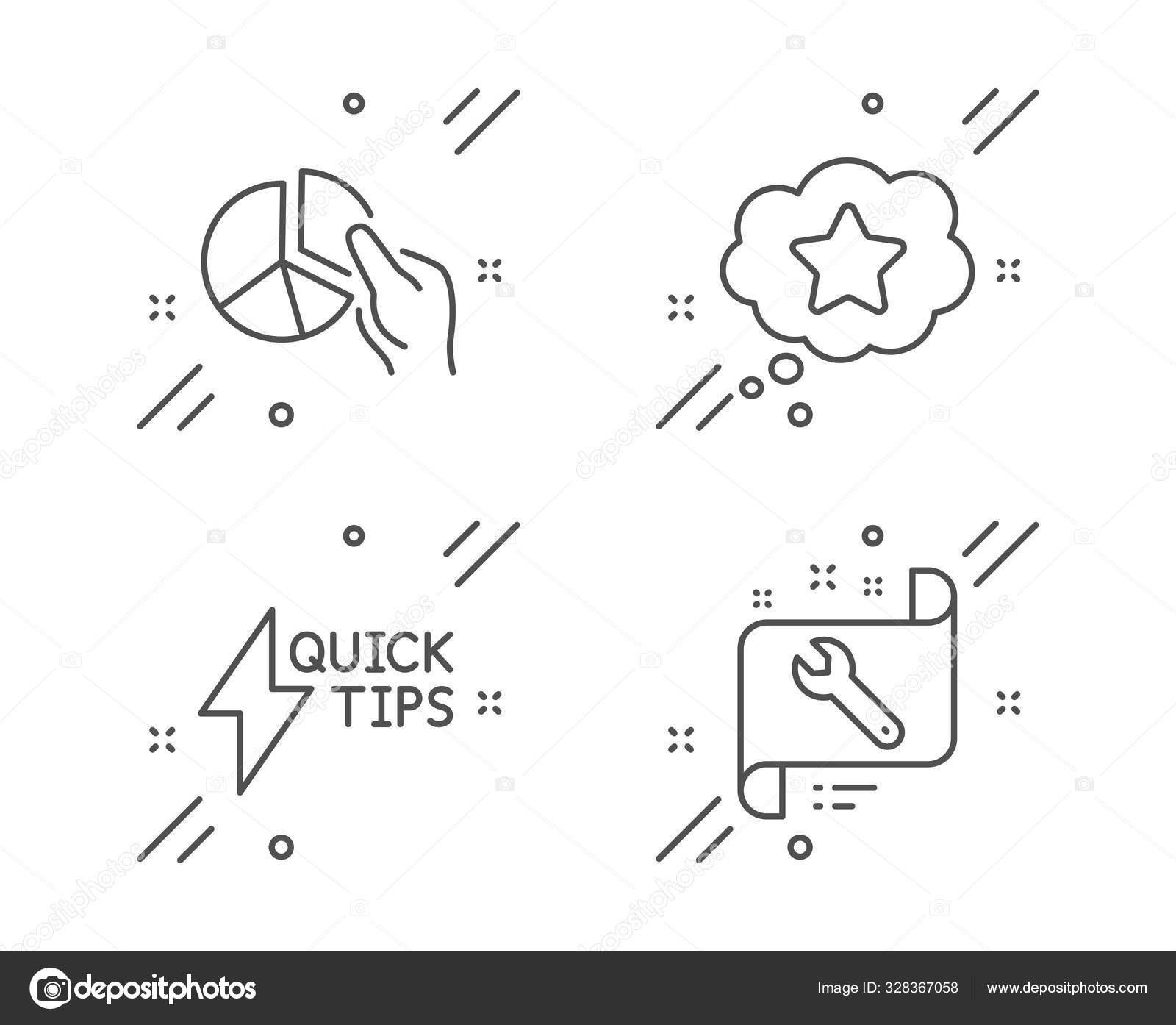 Loyalty star, Quickstart guide and Pie chart icons set. Spanner Stock ...