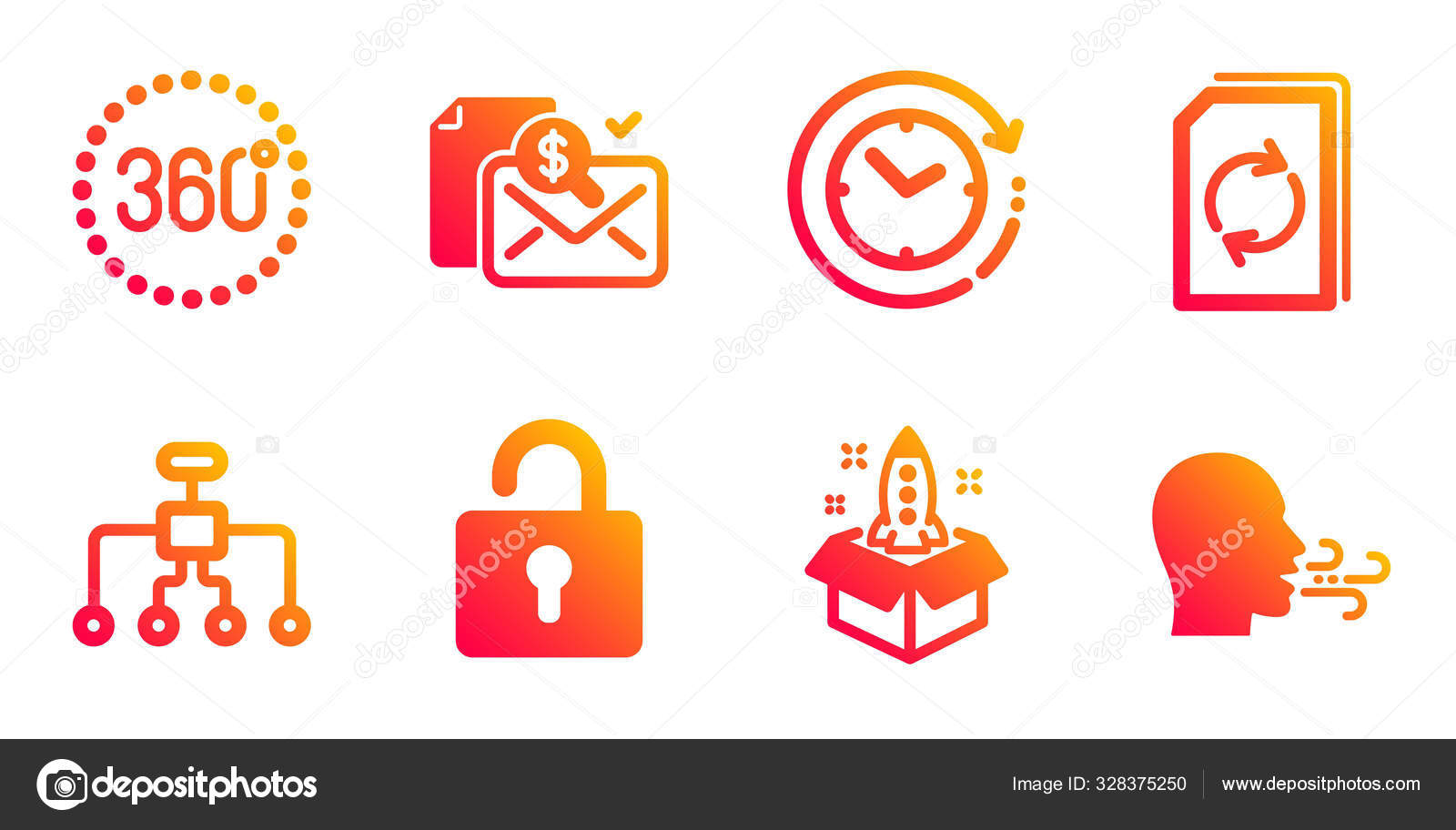 Startup, Restructuring and 360 degrees icons set. Time change, A Stock Vector Image by ...
