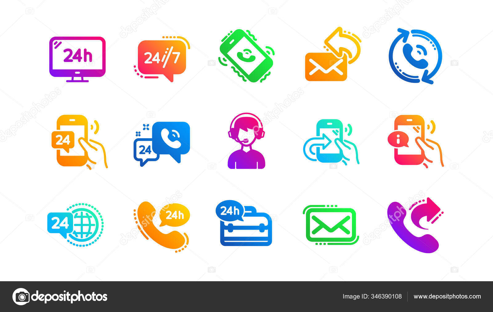 Call Center Support Chat Message Processing Icons Hour Service Classic ...