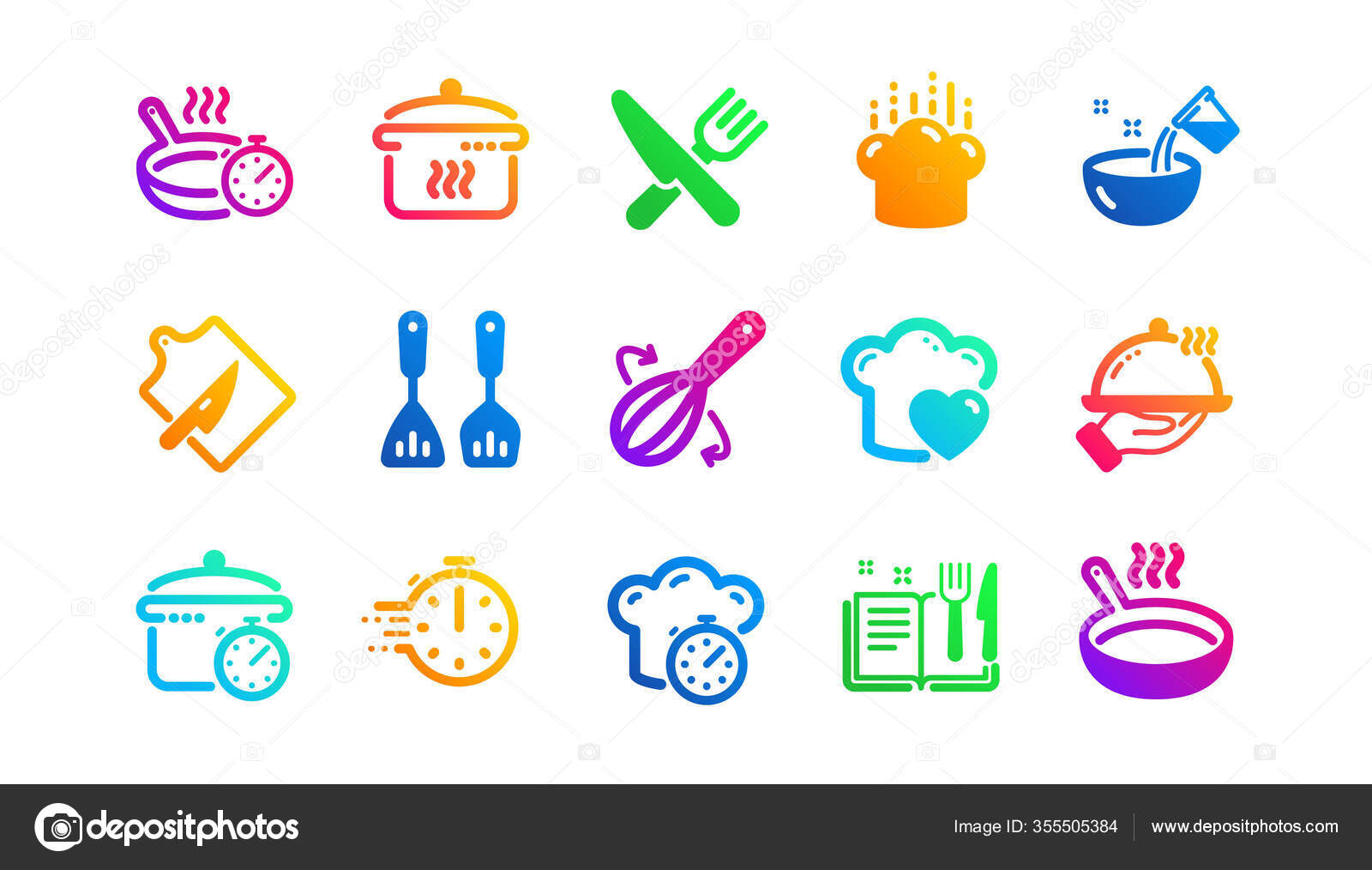 Boiling Time Frying Pan Kitchen Utensils Cooking Icons Fork Spoon Stock ...