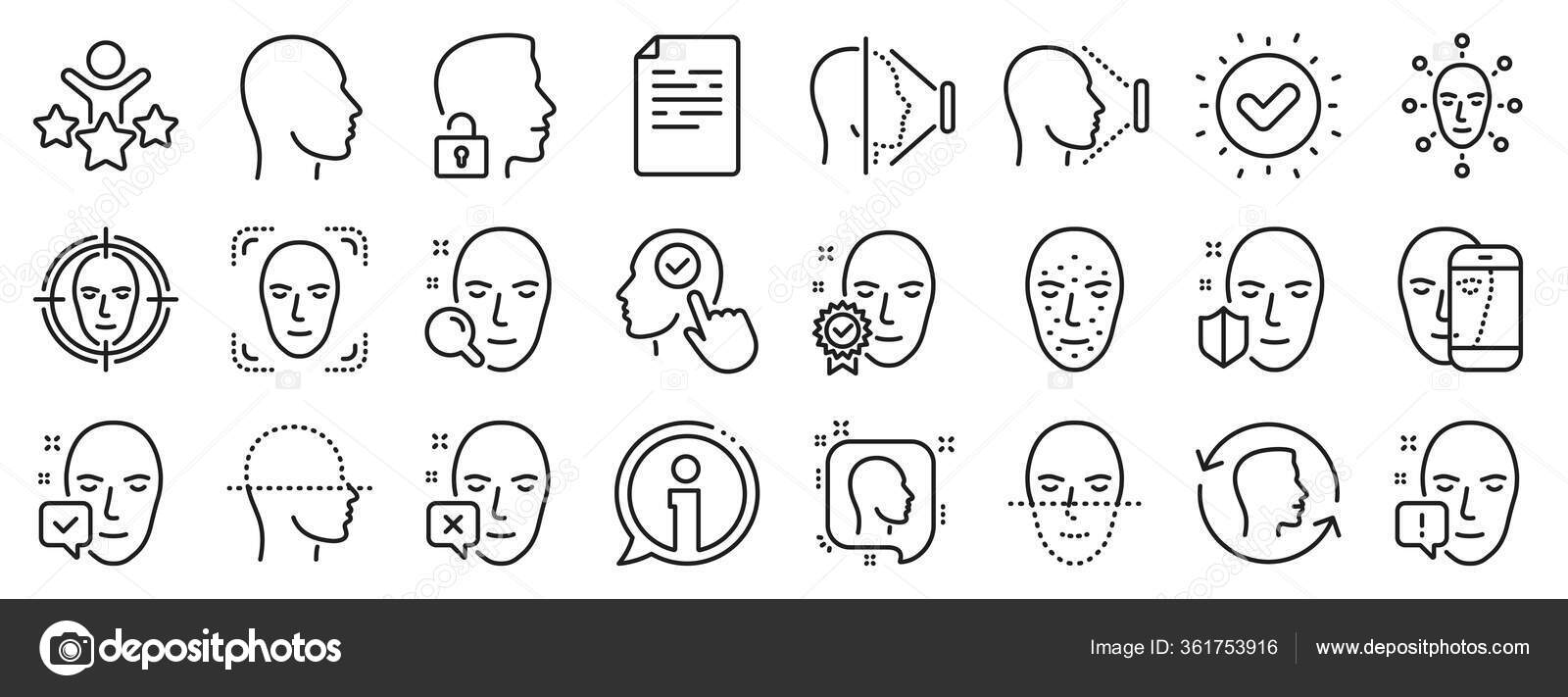 Set Facial Biometrics Detection Scanning Unlock System Icons Face ...