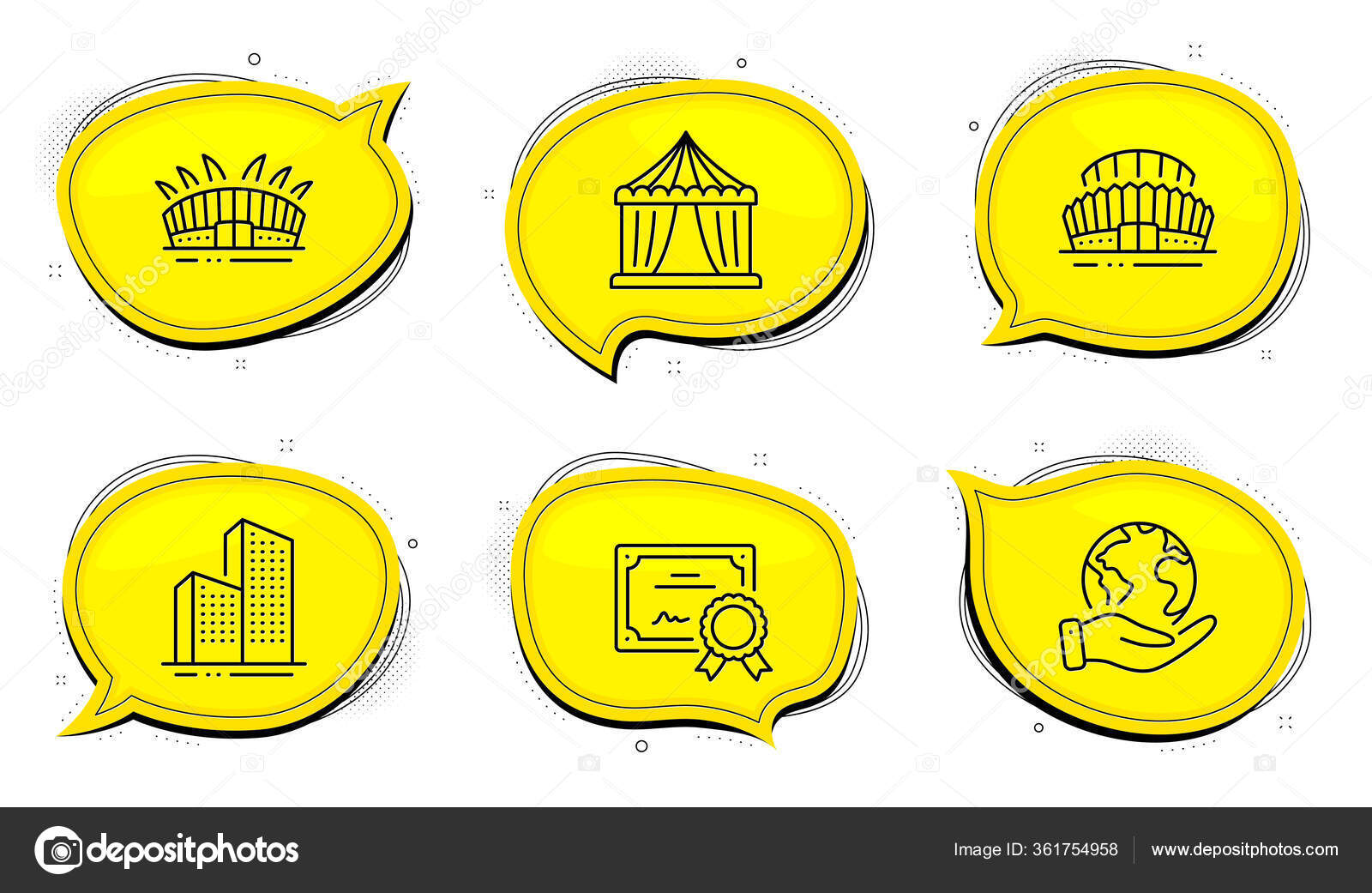 Arena Stadium Sign Diploma Certificate Planet Chat Bubbles Skyscraper ...