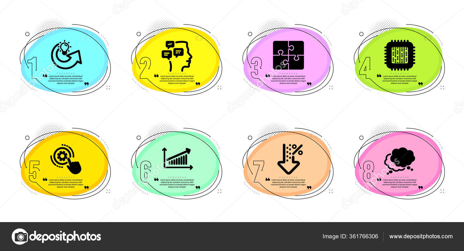 Cogwheel Settings Puzzle Speech Bubble Signs Timeline Infographic Messages Low Stock Vector by ...