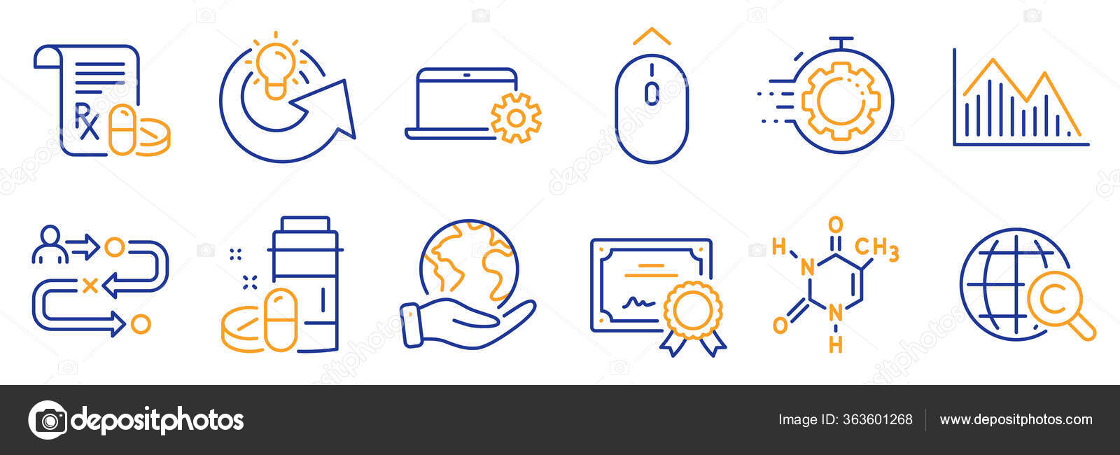 Set Science Icons Investment Graph International Copyright Certificate ...
