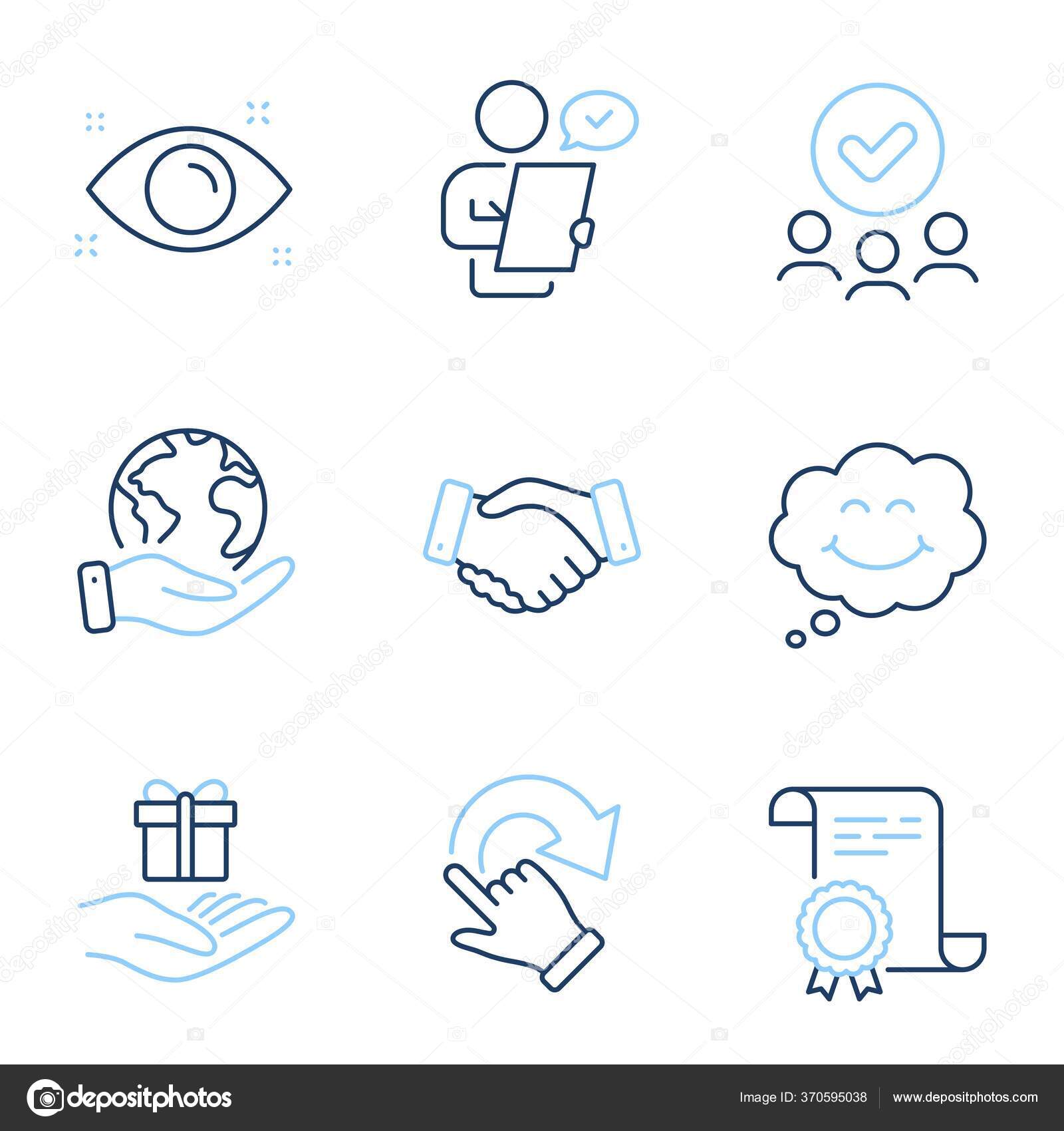 Smile Employees Handshake Loyalty Program Line Icons Set Diploma ...