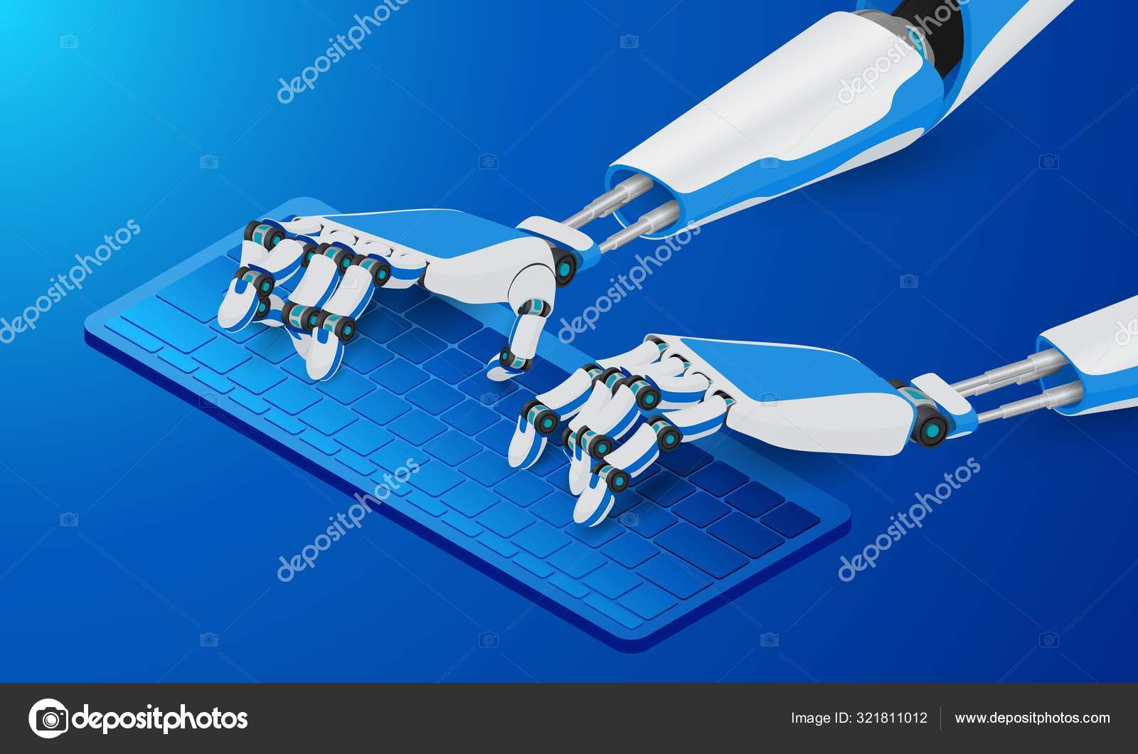 Mechanical Robot Hands Typing Keyboard Automation Workflow Robotic Typing Stock Vector Image by ...