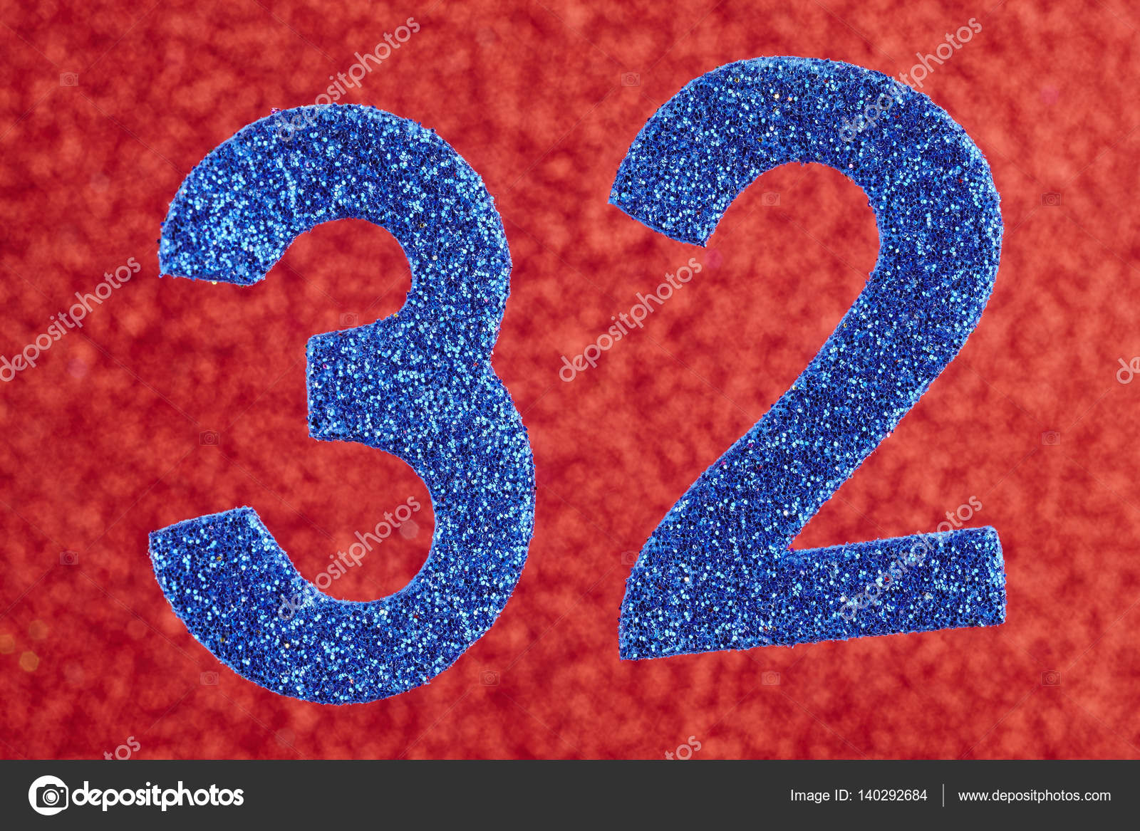 Number thirty-two blue color over a red background. Anniversary ...