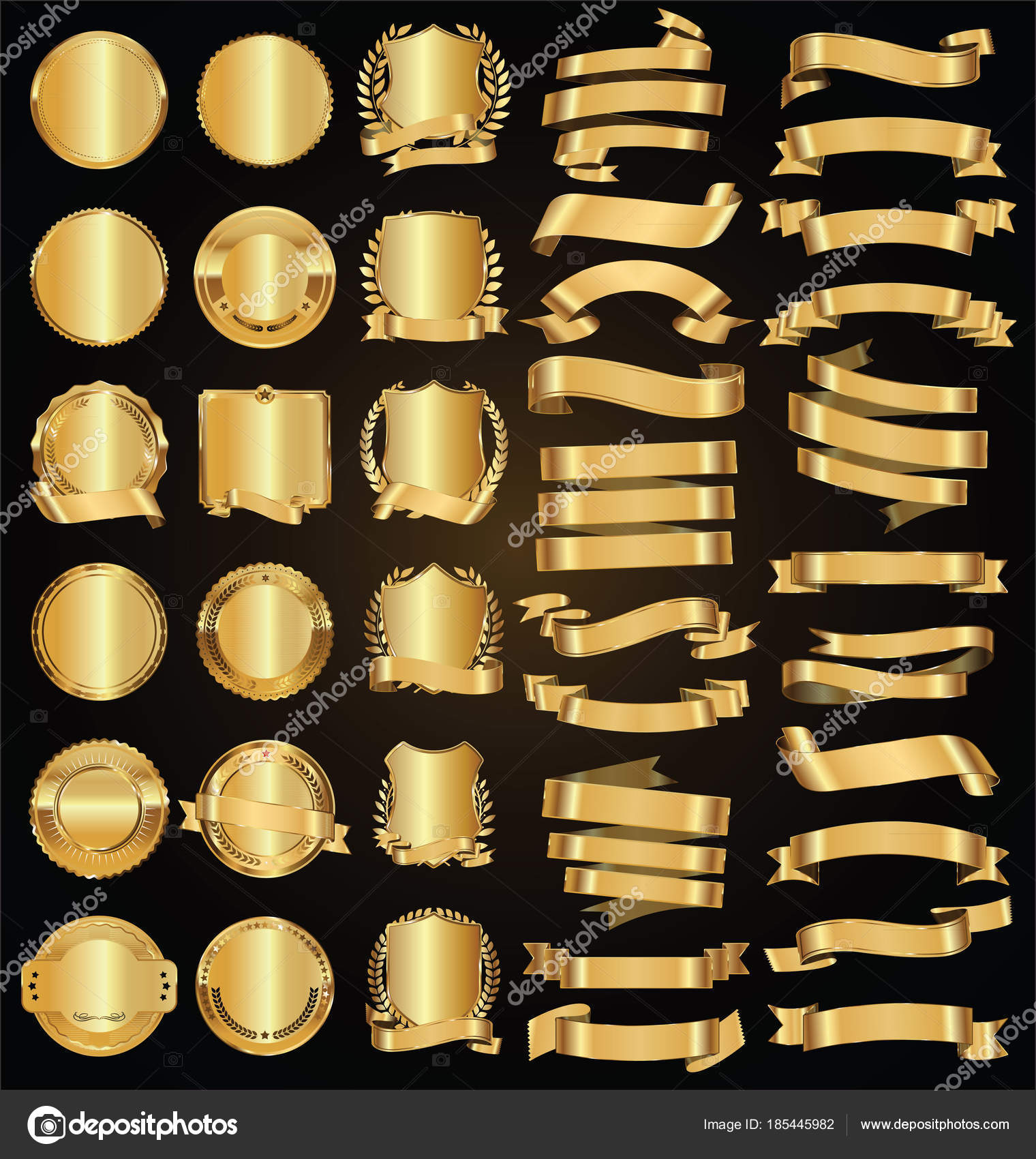 Retro Golden Ribbons Labels Vector Collection Stock Vector Image by ...