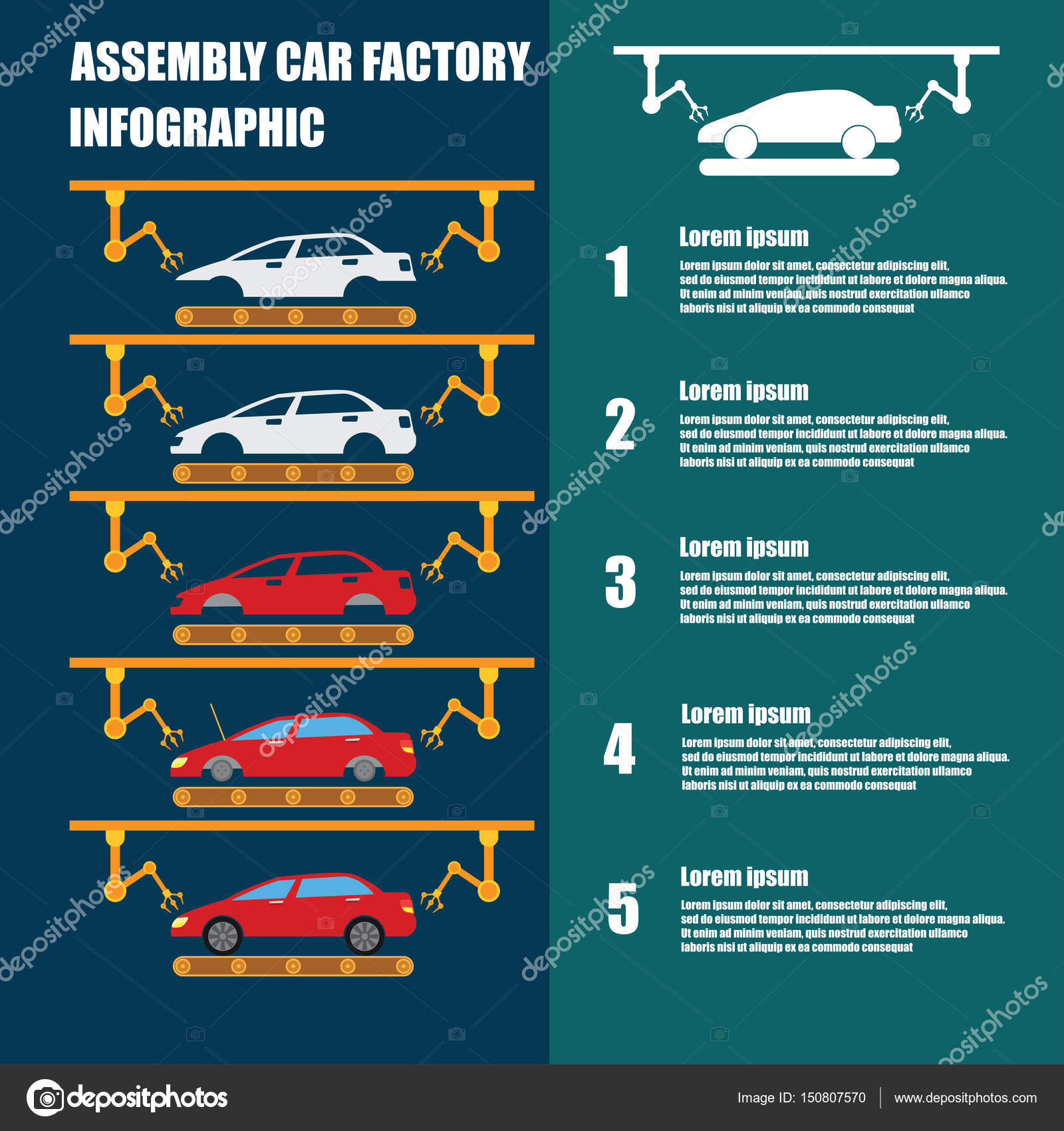 Assembly car infographic / assembly line and car production plant ...