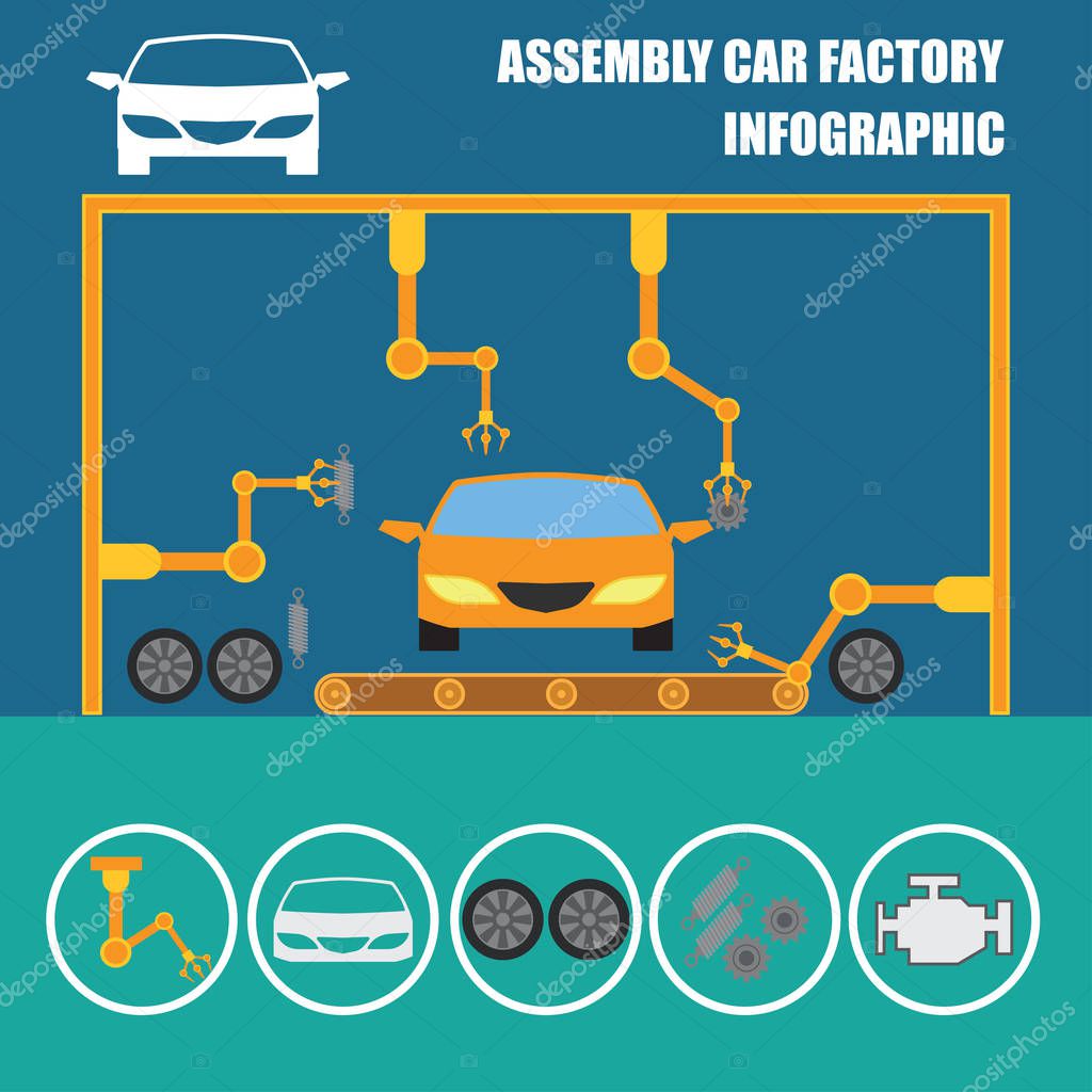 Assembly car infographic / assembly line and car production plant ... Assembly car infographic / assembly line and car production plant ...
