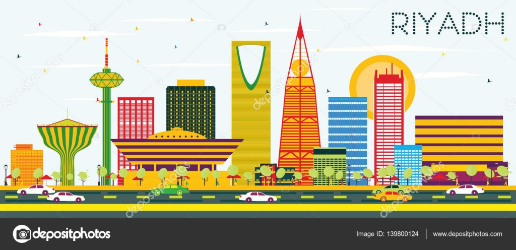 Riyadh Skyline con edificios de color y cielo azul . Vector de stock ...