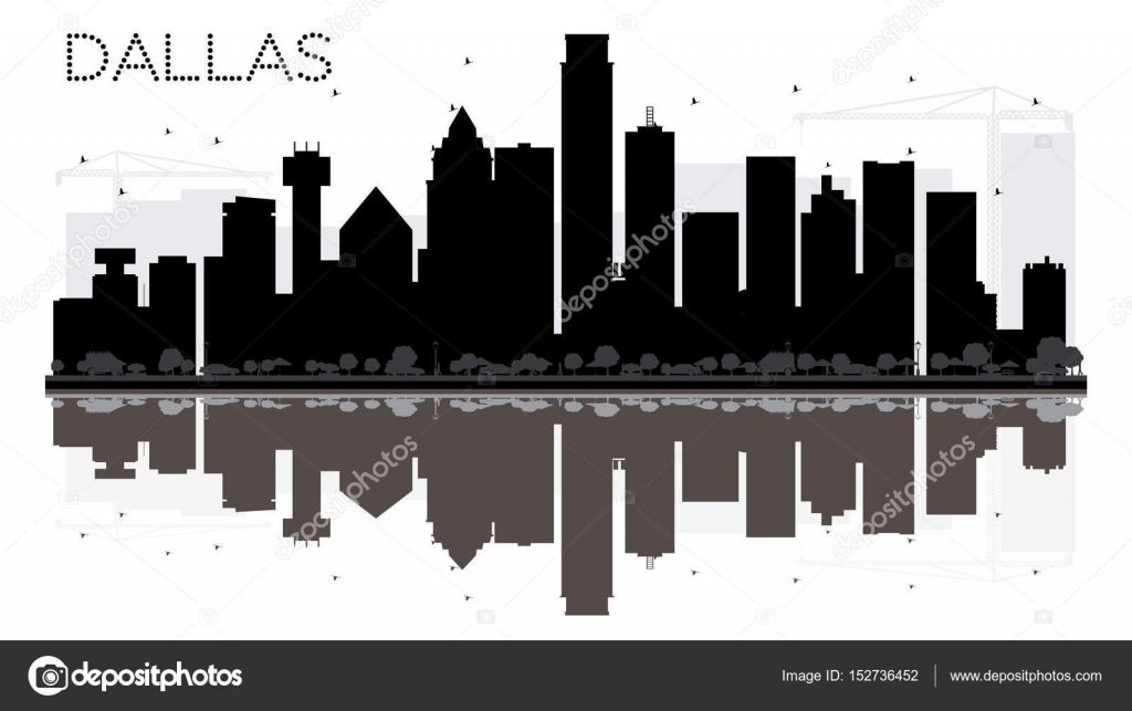 Dallas City skyline svartvit siluett med reflektioner. vektor av ...