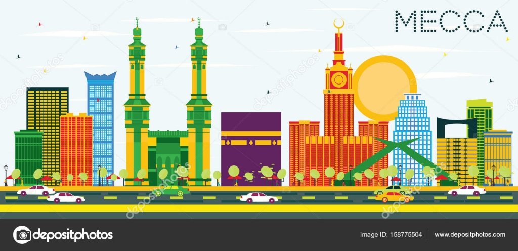Mecca Skyline with Color Landmarks and Blue Sky. Stock Vector Image by ...