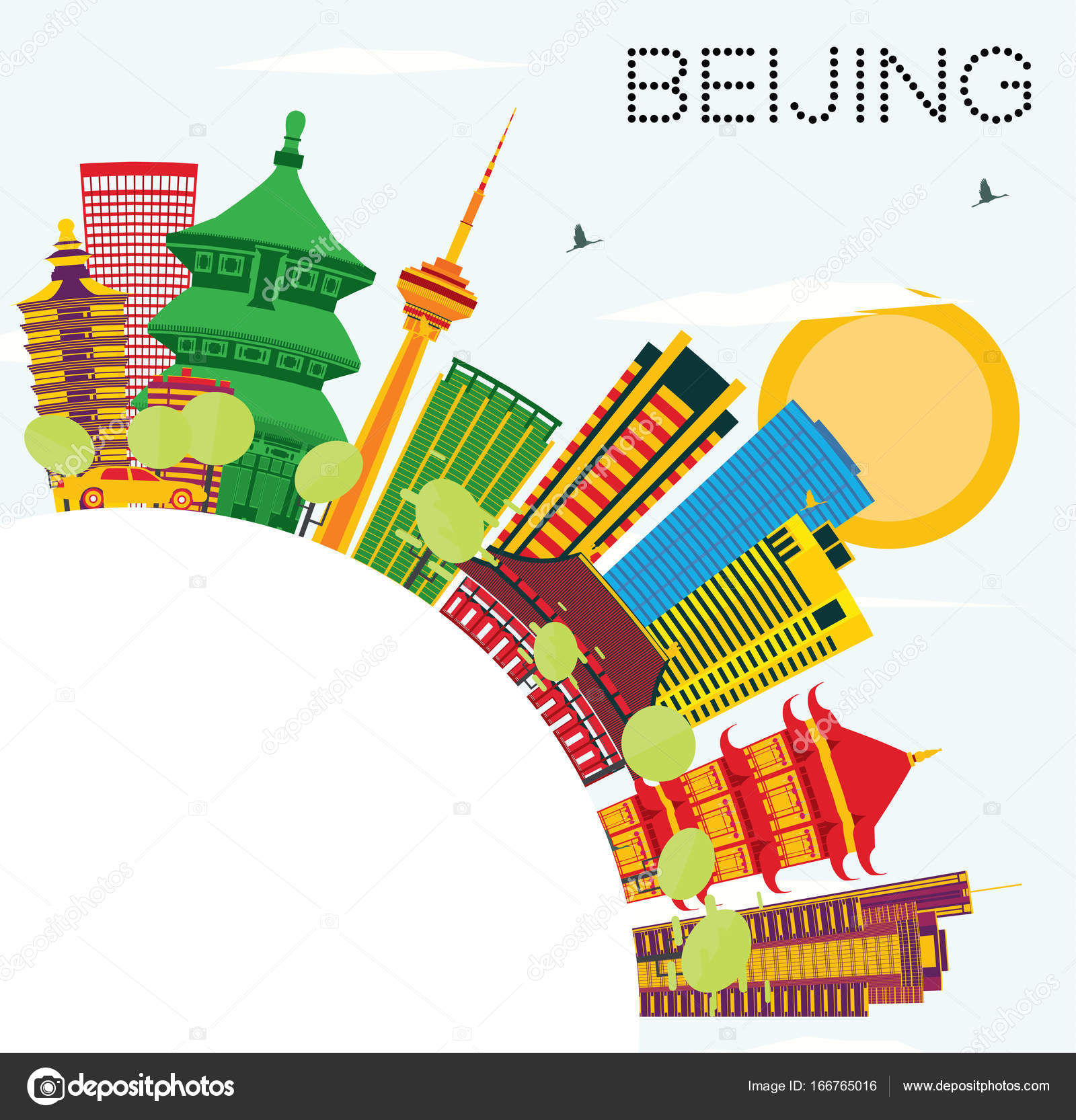 Beijing Skyline with Color Buildings, Blue Sky and Copy Space. Stock ...