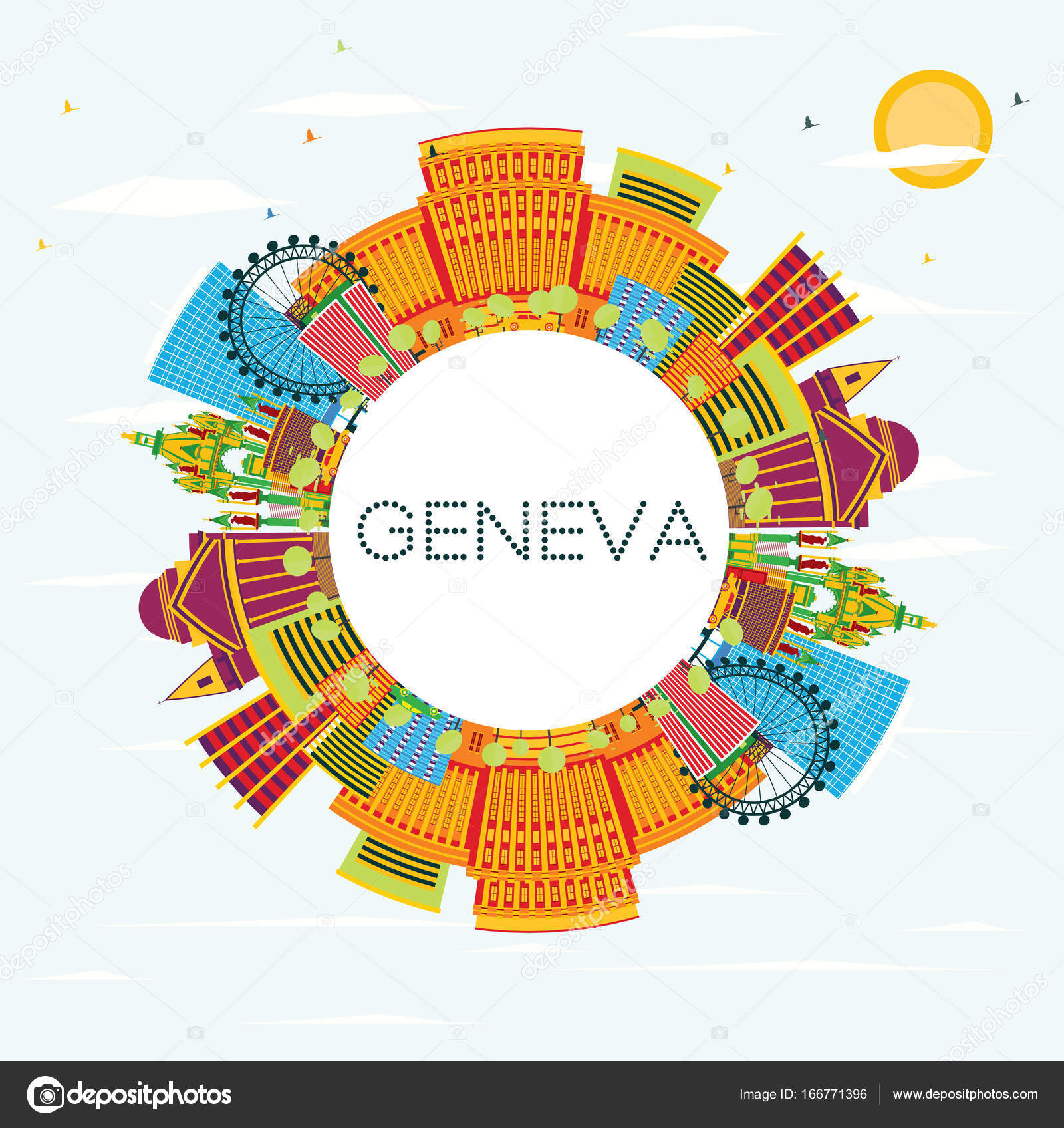 Geneva Skyline with Color Buildings, Blue Sky and Copy Space. Stock ...