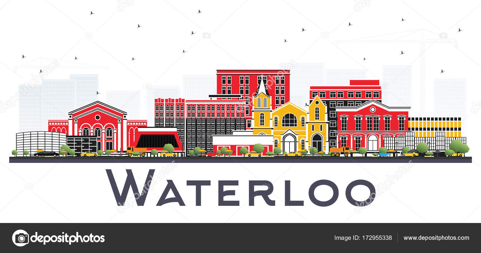 Waterloo Iowa Skyline with Color Buildings Isolated on White Bac Stock ...