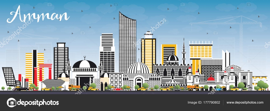 Amman Jordan Skyline with Color Buildings and Blue Sky. Stock Vector ...